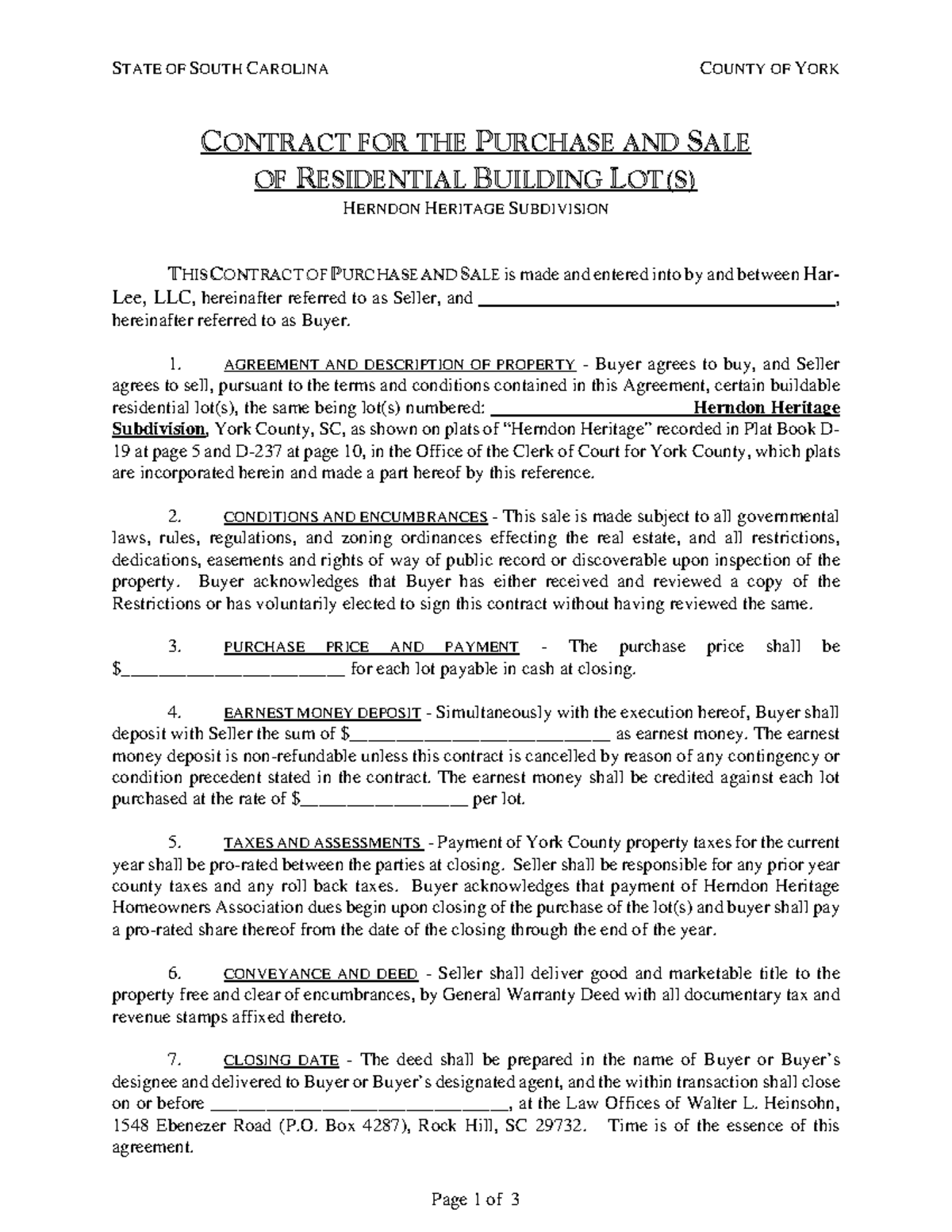 Contract Sample - A THESIS - Page 1 of 3 STATE OF SOUTH CAROLINA COUNTY ...