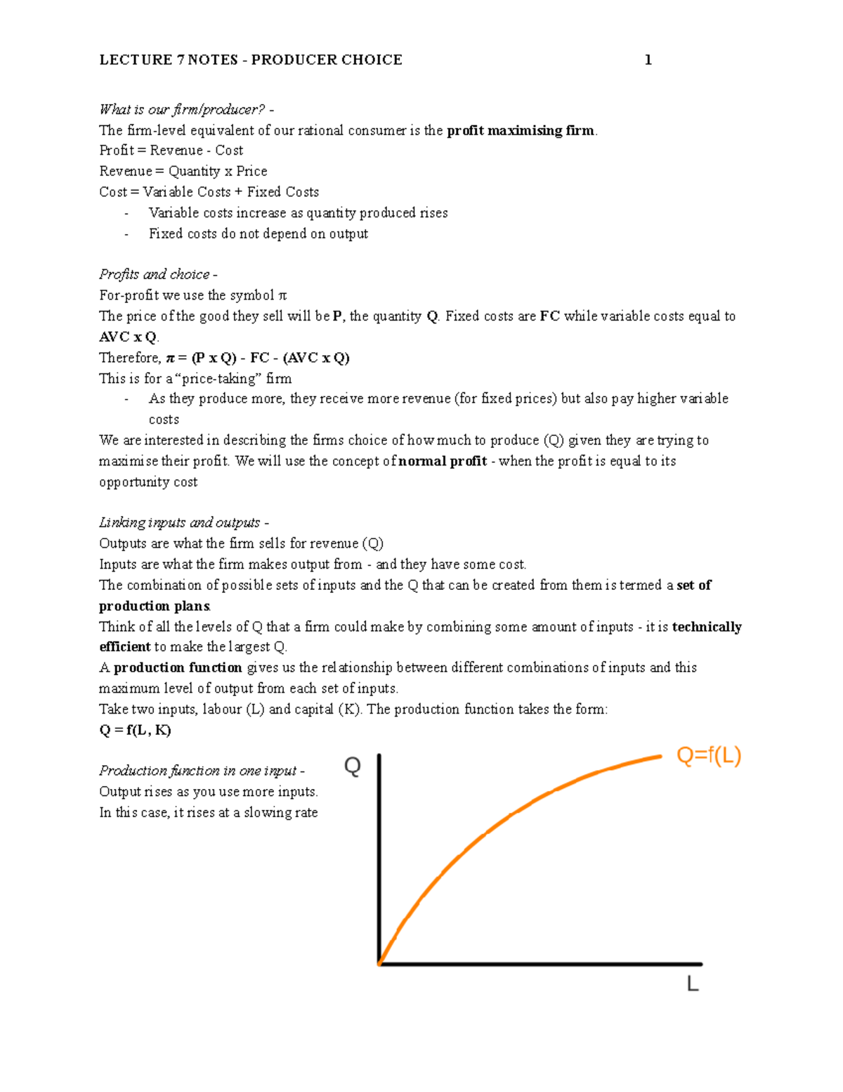 Lecture 7 Producer Choice - LECTURE 7 NOTES - PRODUCER CHOICE 1 What is ...