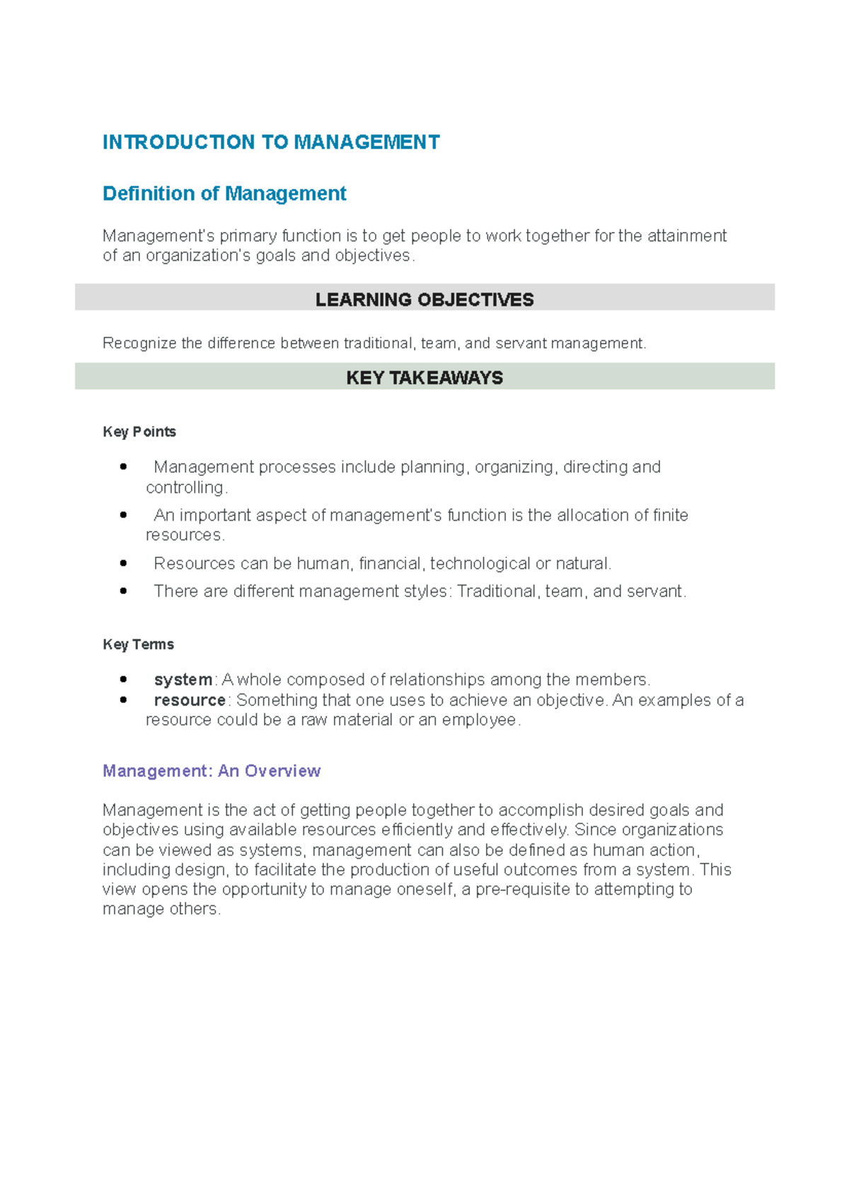 Principles and practice of management notes - Information Technology ...