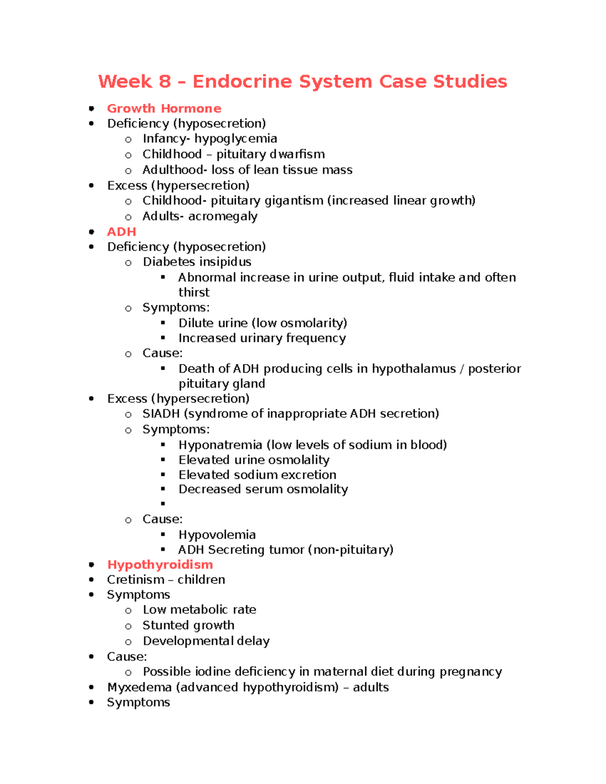 Endocrine System Pathologies Lab 8 Notes - Week 8 – Endocrine System ...