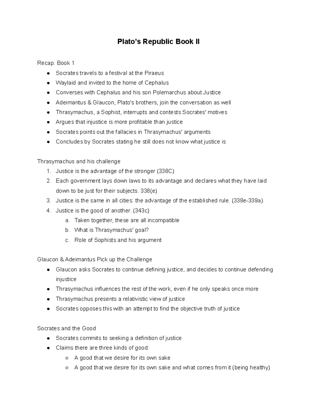 Lecture 3 - Plato’s Republic Book II Recap: Book 1 Socrates travels to ...