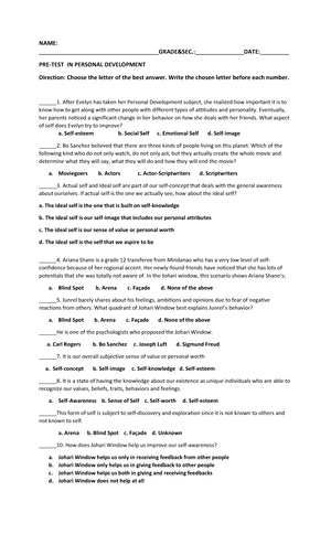 Perdev Pretest - PRE-TEST Direction: Choose the letter of the best ...