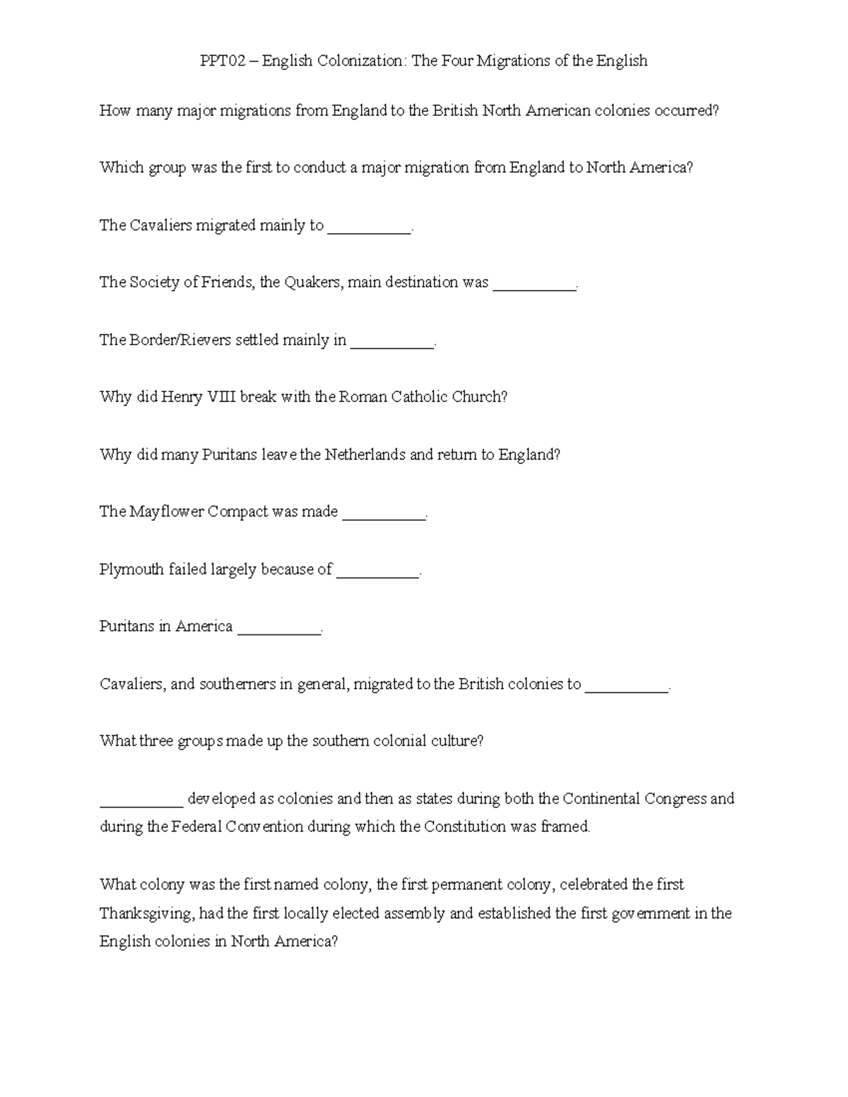 PPT02 Review English Colonization The Four Migrations of the English ...