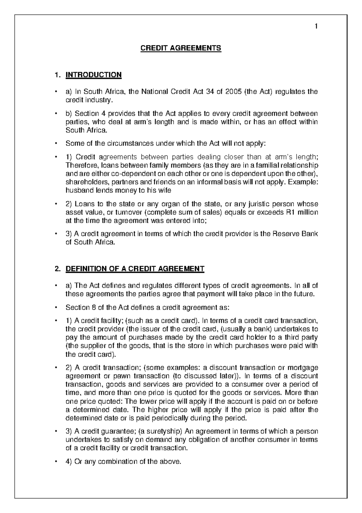 2024 Intro TO COMM LAW Credit Agreements Notes - CREDIT AGREEMENTS 1 ...