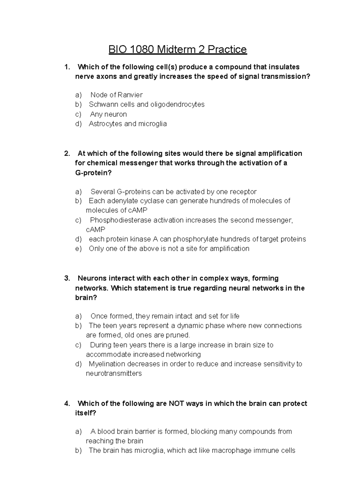 Bio1080 midterm 2 practice - BIO 1080 Midterm 2 Practice Which of the ...