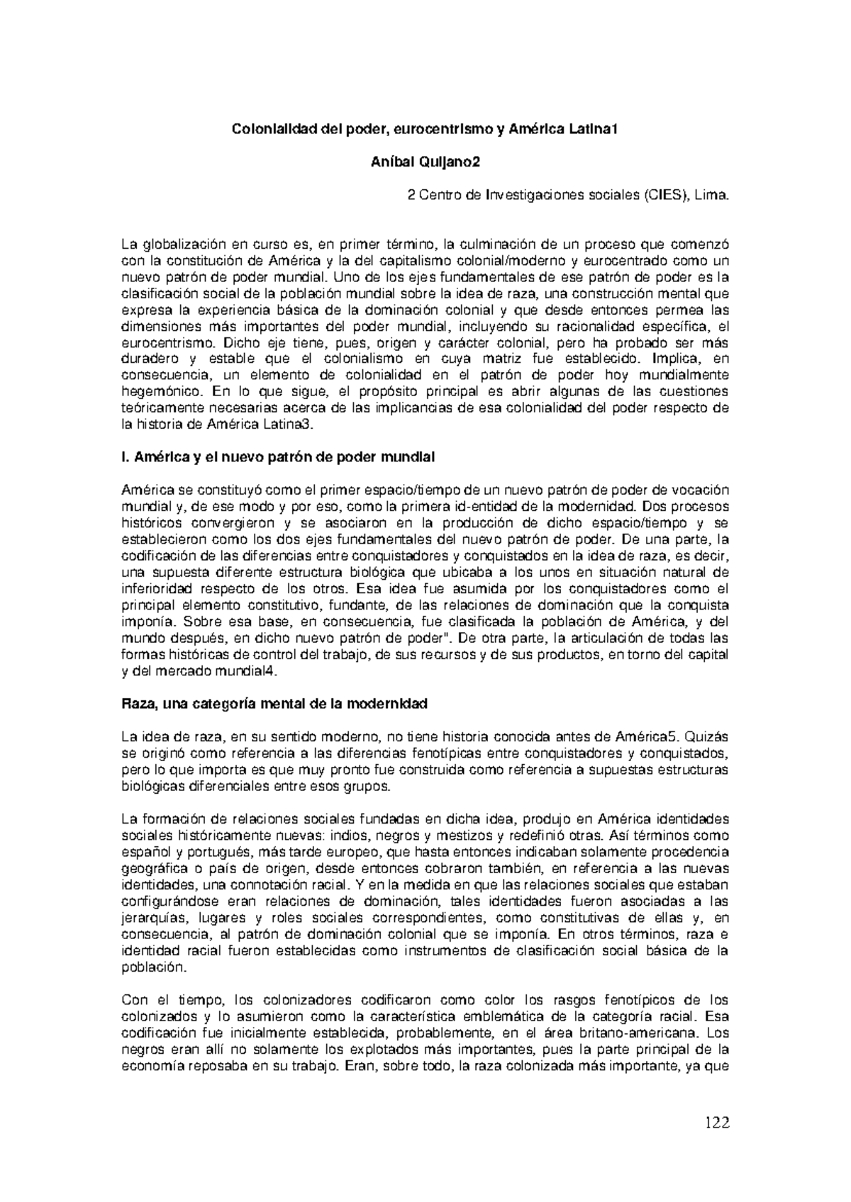 Quijano Colonialidad del poder, eurocentrismo y América Latina ...
