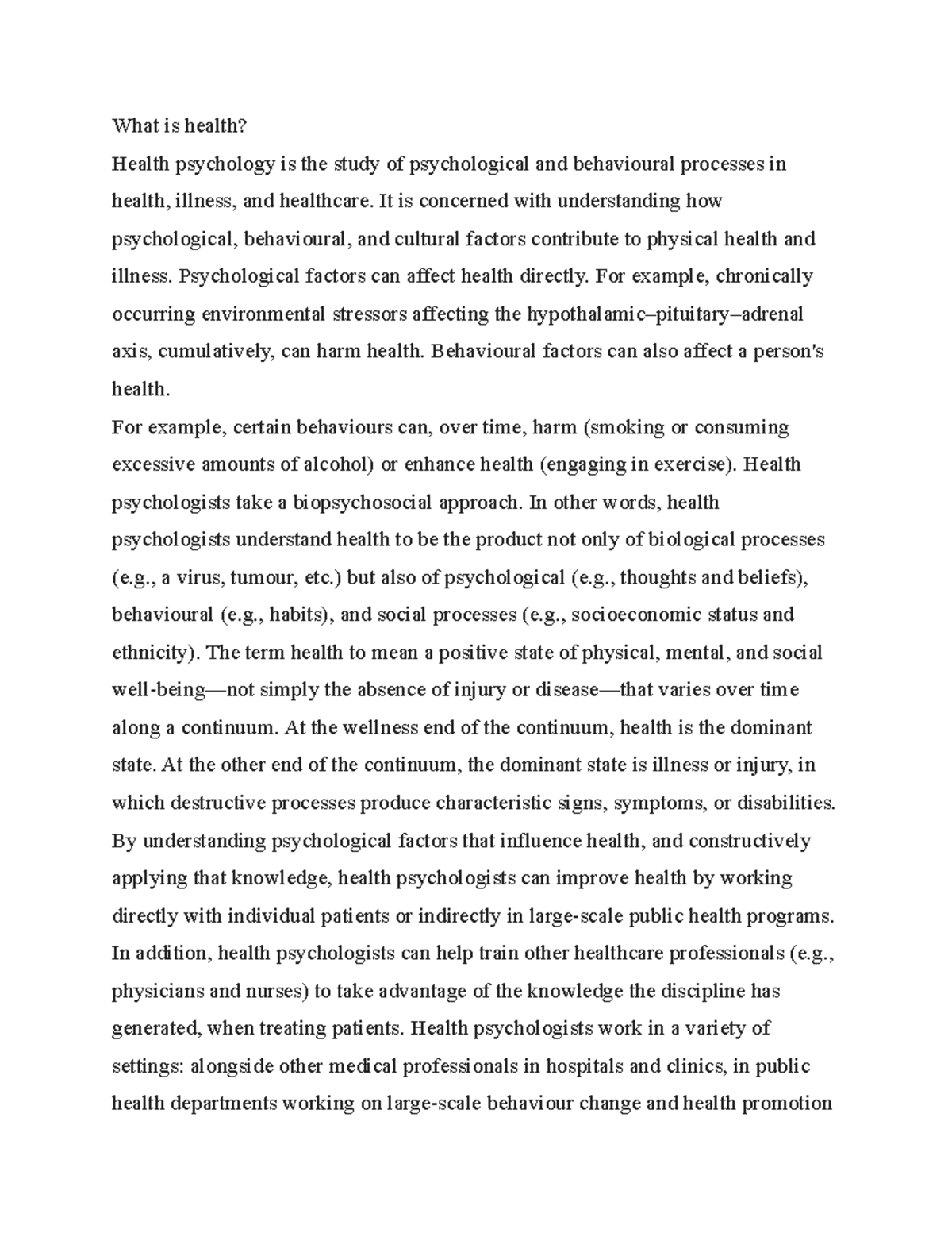 Document (1) - health psychology - What is health? Health psychology is ...