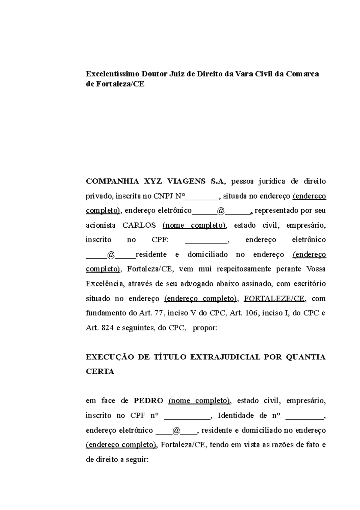 Trabalho Petição inicial aula 3 - Excelentíssimo Doutor Juiz de Direito ...