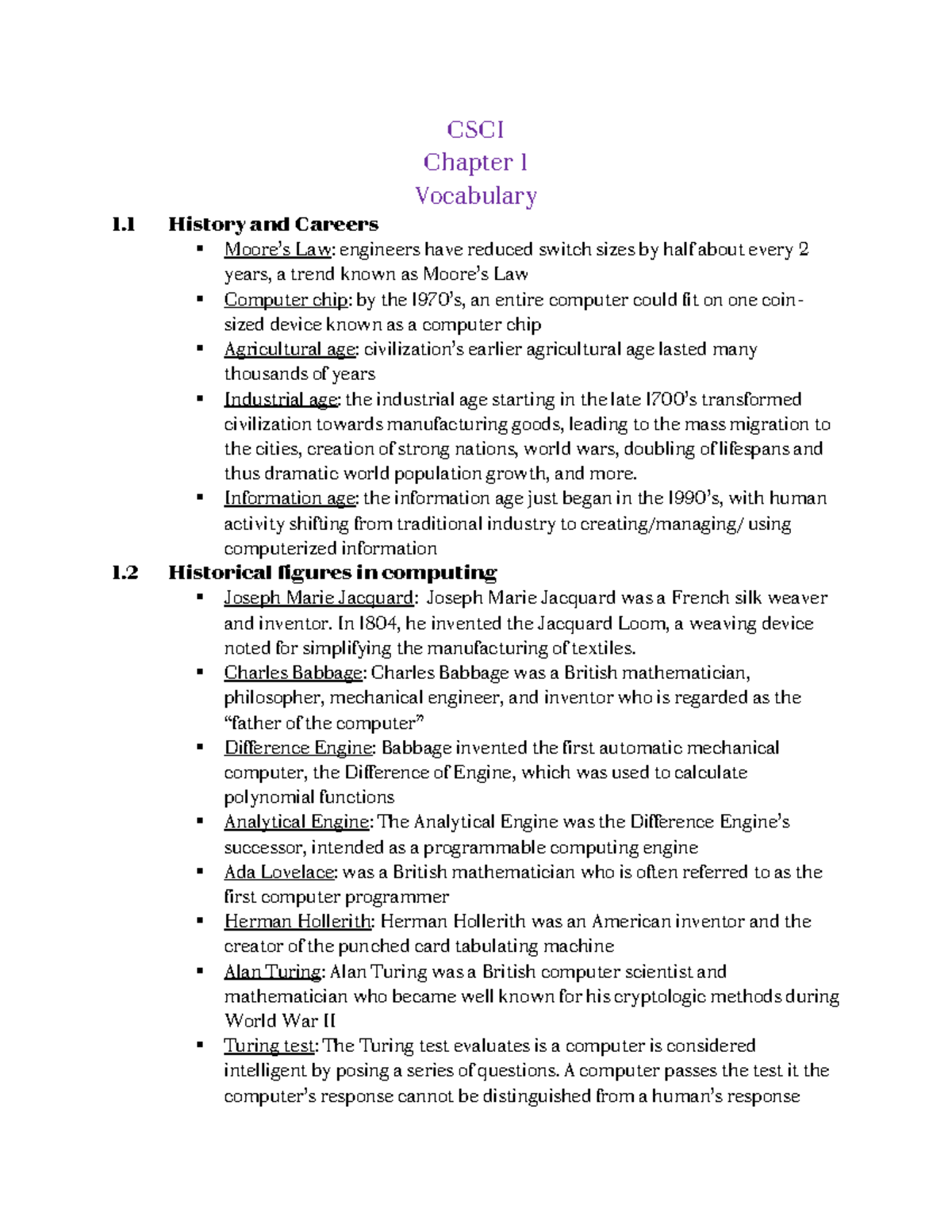Csci 11 History And Careers Notes Csci Chapter 1 Vocabulary 1 History And Careers Moores Law