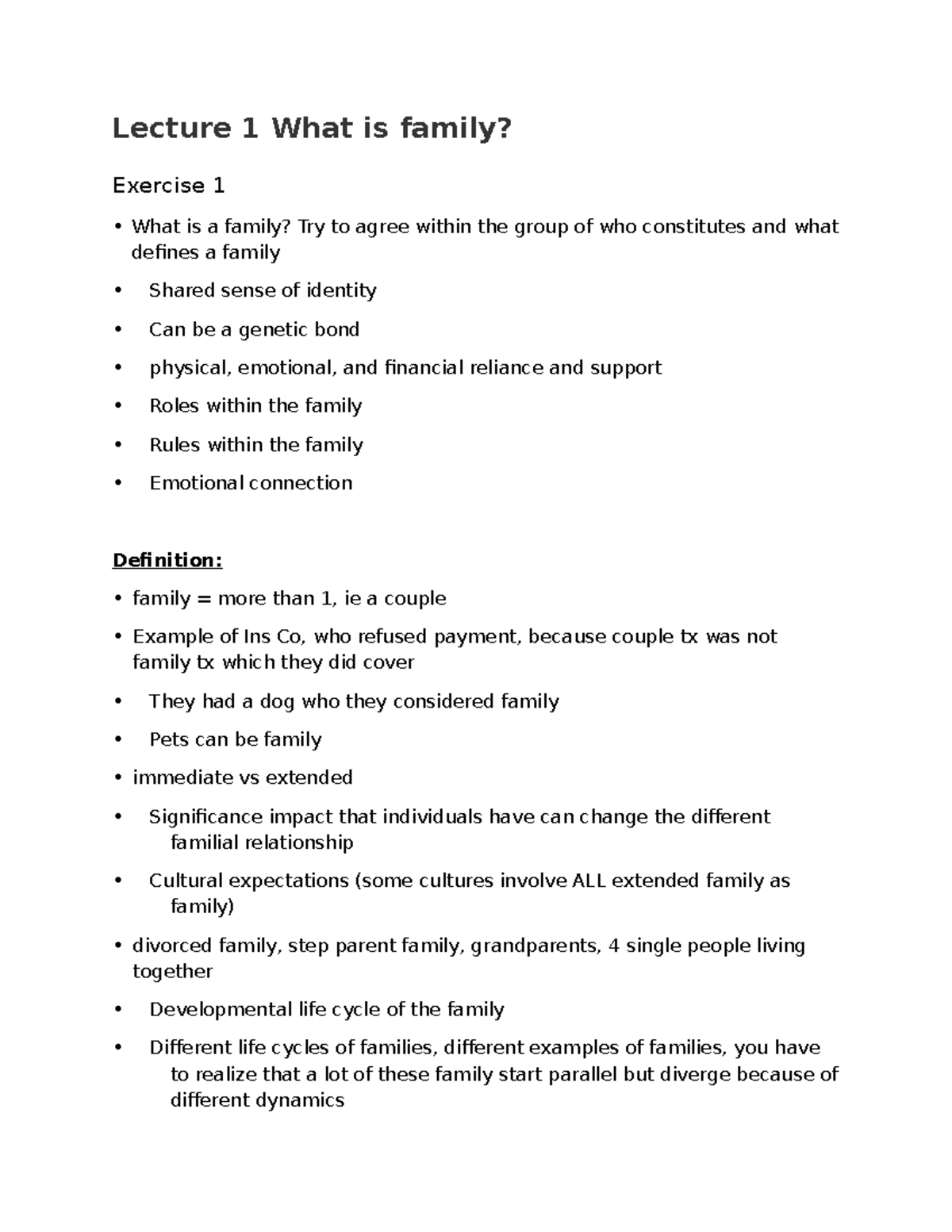 Lecture 1 What is family - Lecture 1 What is family? Exercise 1 What is ...