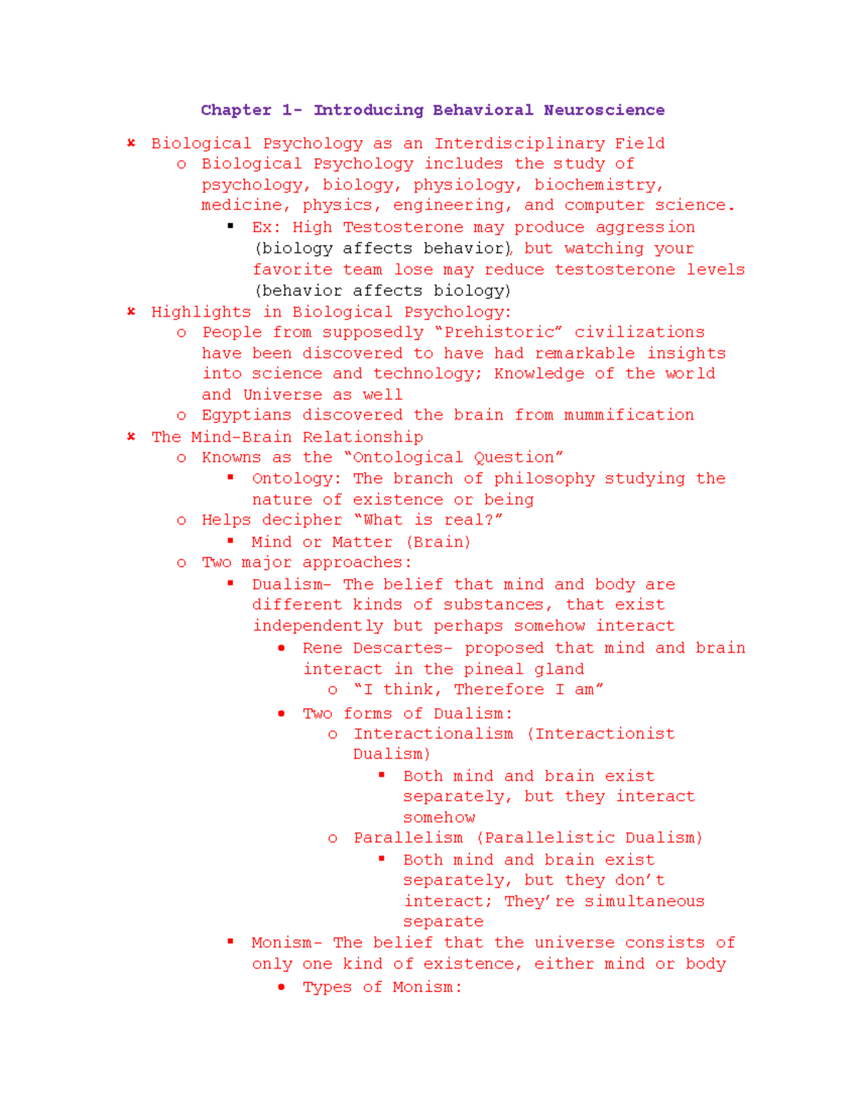 Psych BIO Notes - Chapter 1- Introducing Behavioral Neuroscience ...