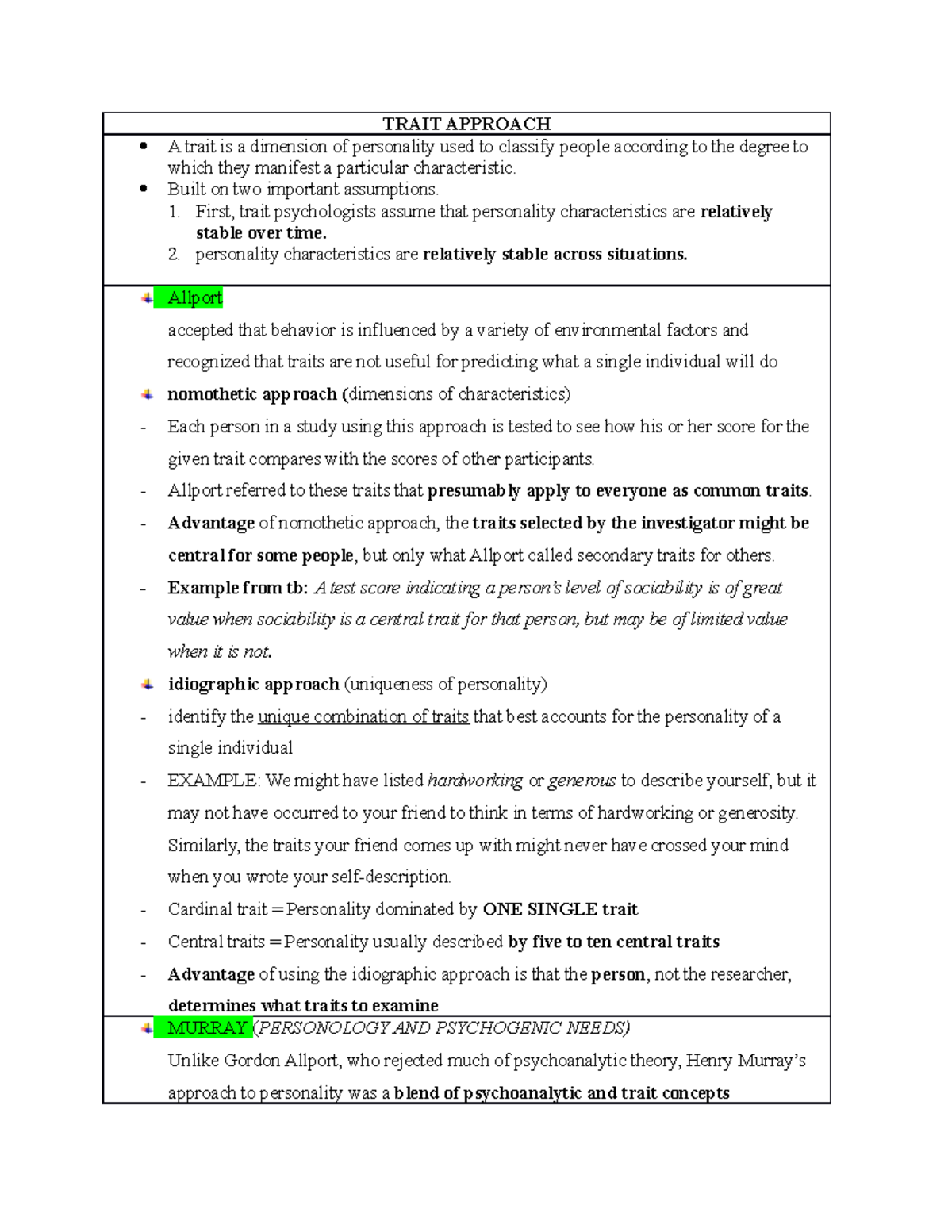 Trait Approach - TRAIT APPROACH A trait is a dimension of personality ...