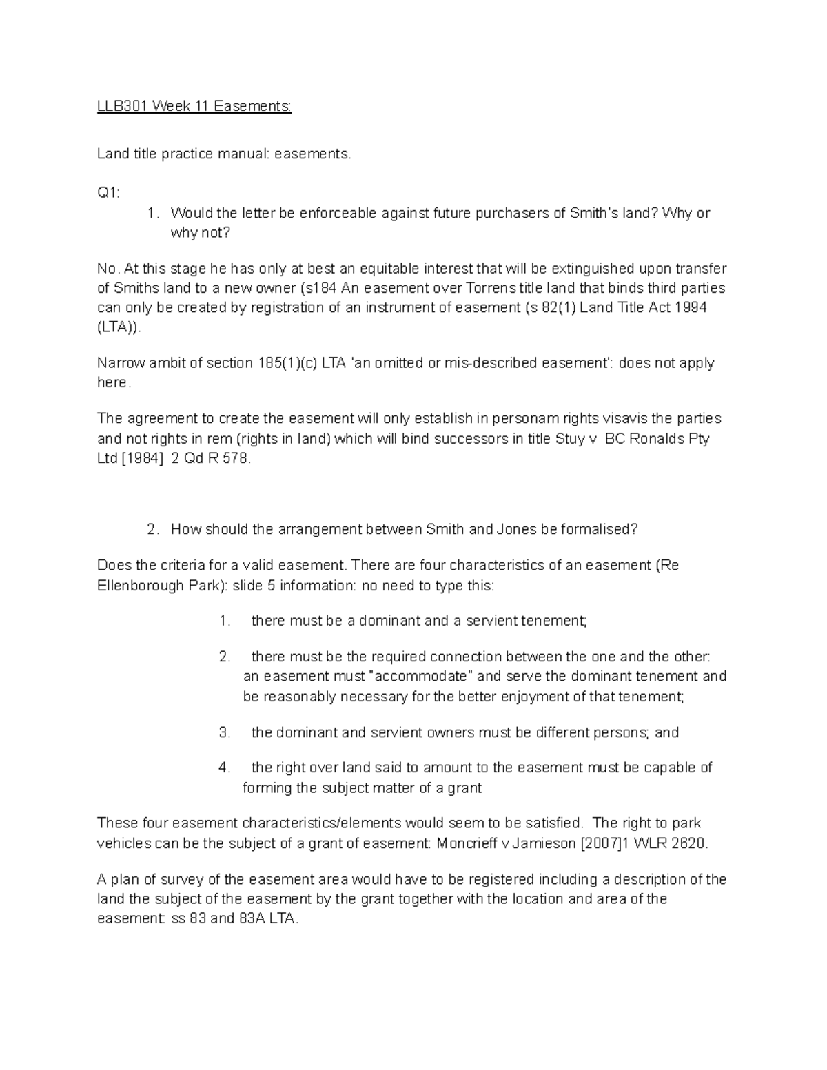 LLB301 Week 11 Tutorial - LLB301 Week 11 Easements: Land title practice ...