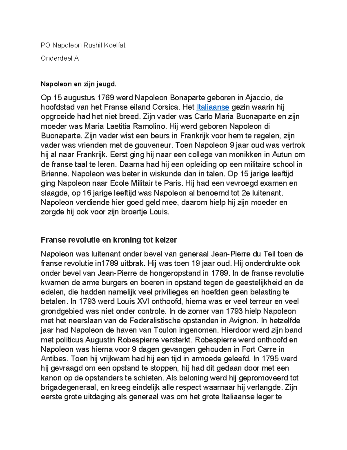 Napoleon PO - z - PO Napoleon Rushil Koelfat Onderdeel A Napoleon en ...