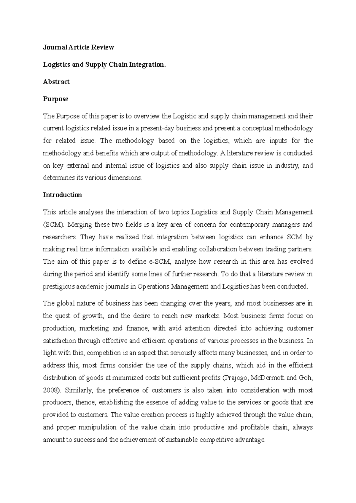 OPM Article Review Assingment NO 1 - Journal Article Review Logistics ...