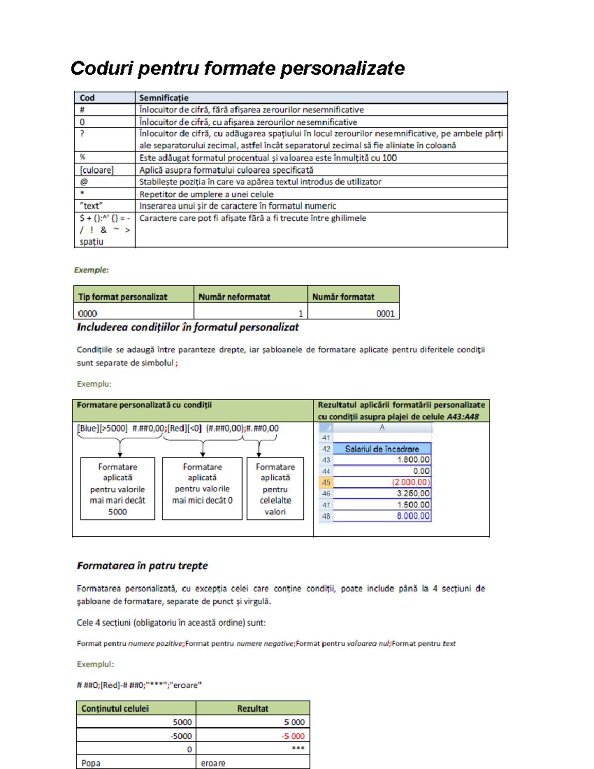 Coduri pentru formate personalizate - Matematica Mathematics - Studocu