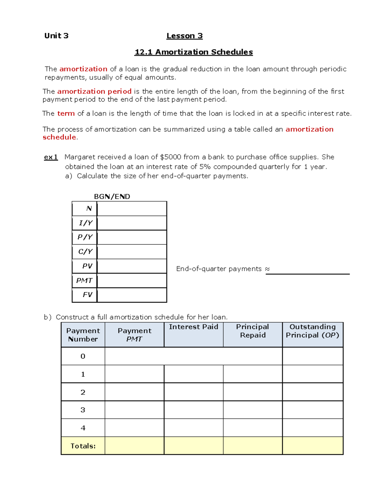 L3 - 12.1 Amortization Schedules - Unit 3 Lesson 3 12 Amortization ...