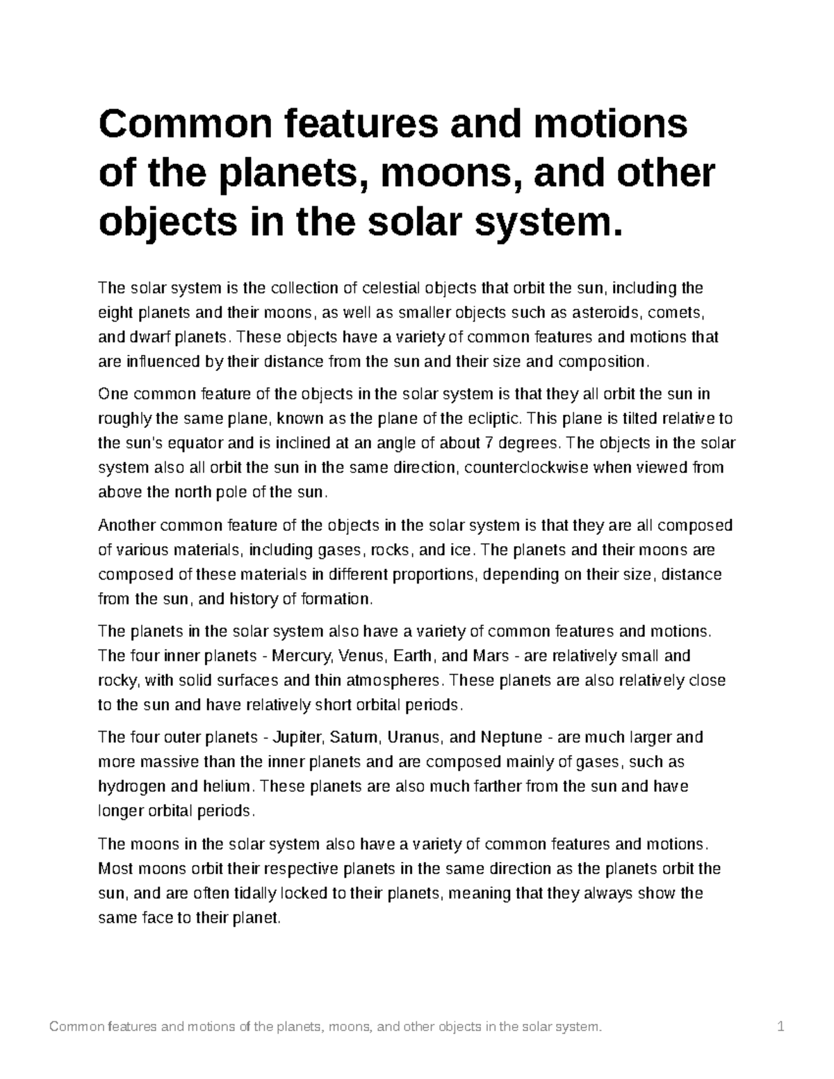 Common Features And Motions Of The Planets Moons And Other Objects In common-features-and-motions-of-the-planets-moons-and-other-objects-in