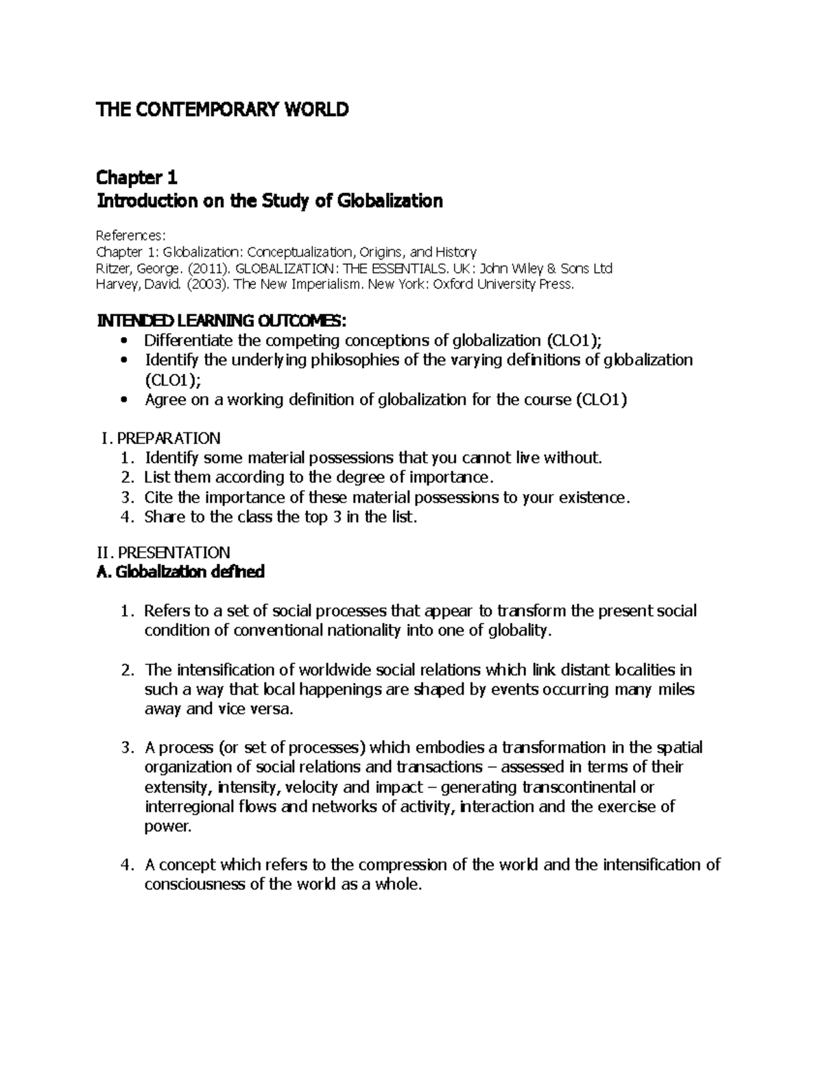 The Contemporary World Notes - THE CONTEMPORARY WORLD Chapter 1 ...