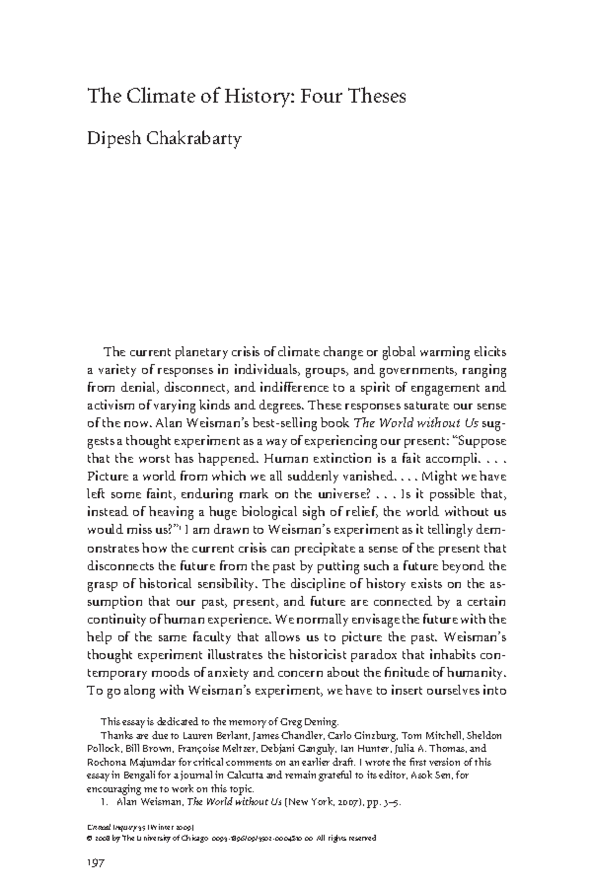 Chakrabarty - Climate of History - The Climate of History: Four Theses ...