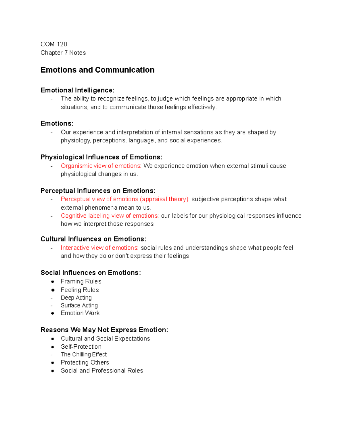 Com 120 Chapter 7 Notes Com 120 Chapter 7 Notes Emotions And Communication Emotional 