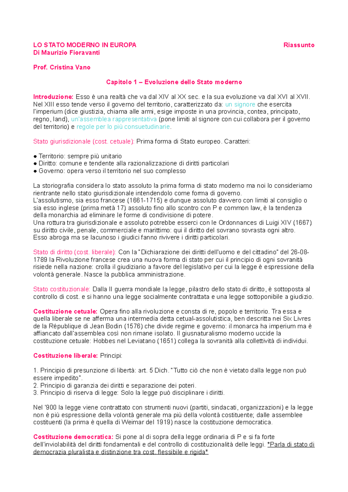 Riassunto - Lo stato moderno in Europa (Maurizio Fioravanti) - LO STATO ...