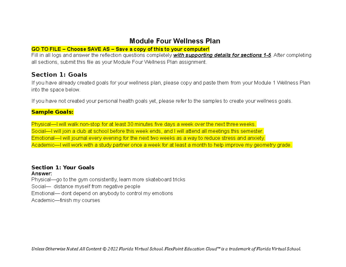Module four wellness plan - Studocu