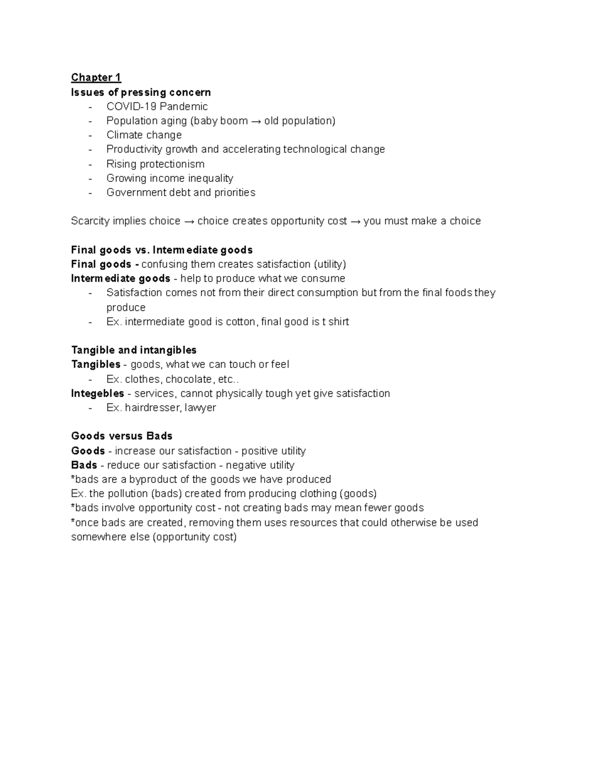 Econ 208 Chapter 1-6 Midterm #1 notes - Chapter 1 Issues of pressing ...