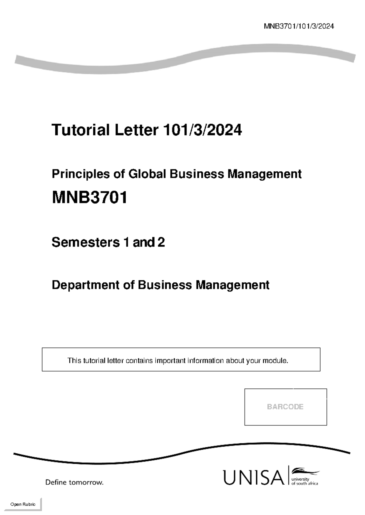 MNB 3701 TL101 3 2024 - MNB3701/101/3/202 4 Tutorial Letter 101/3/202 4 ...