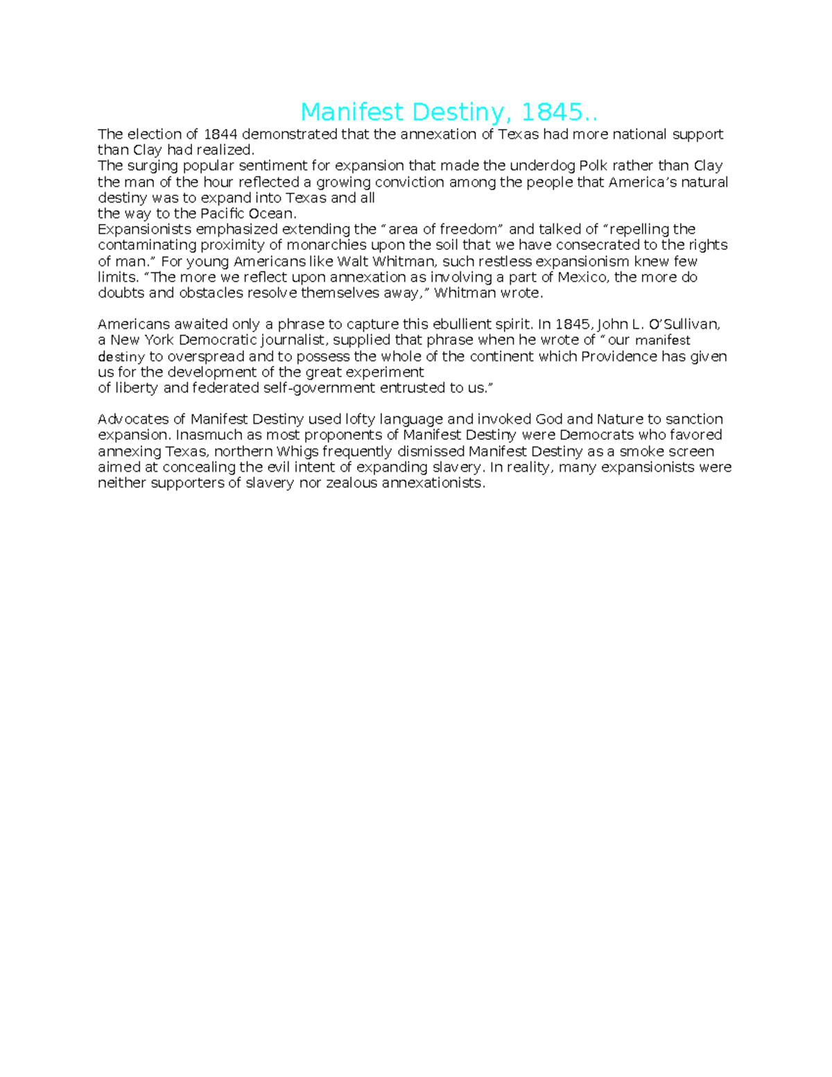 Manifest Destiny - HISTORY OF USA - Manifest Destiny, 1845.. The ...