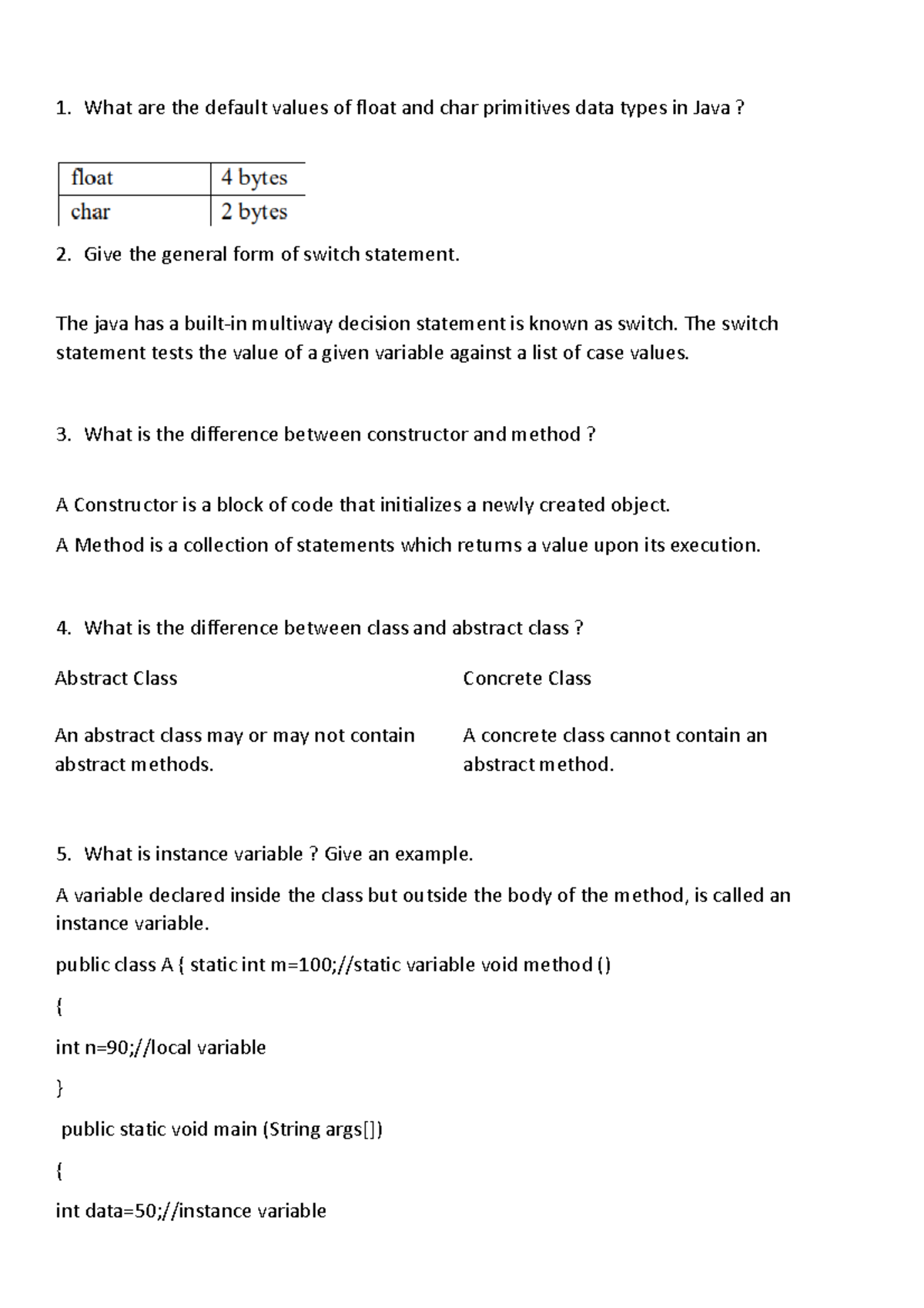 JAVA Marks 2 - this will help to for final exam - What are the default ...