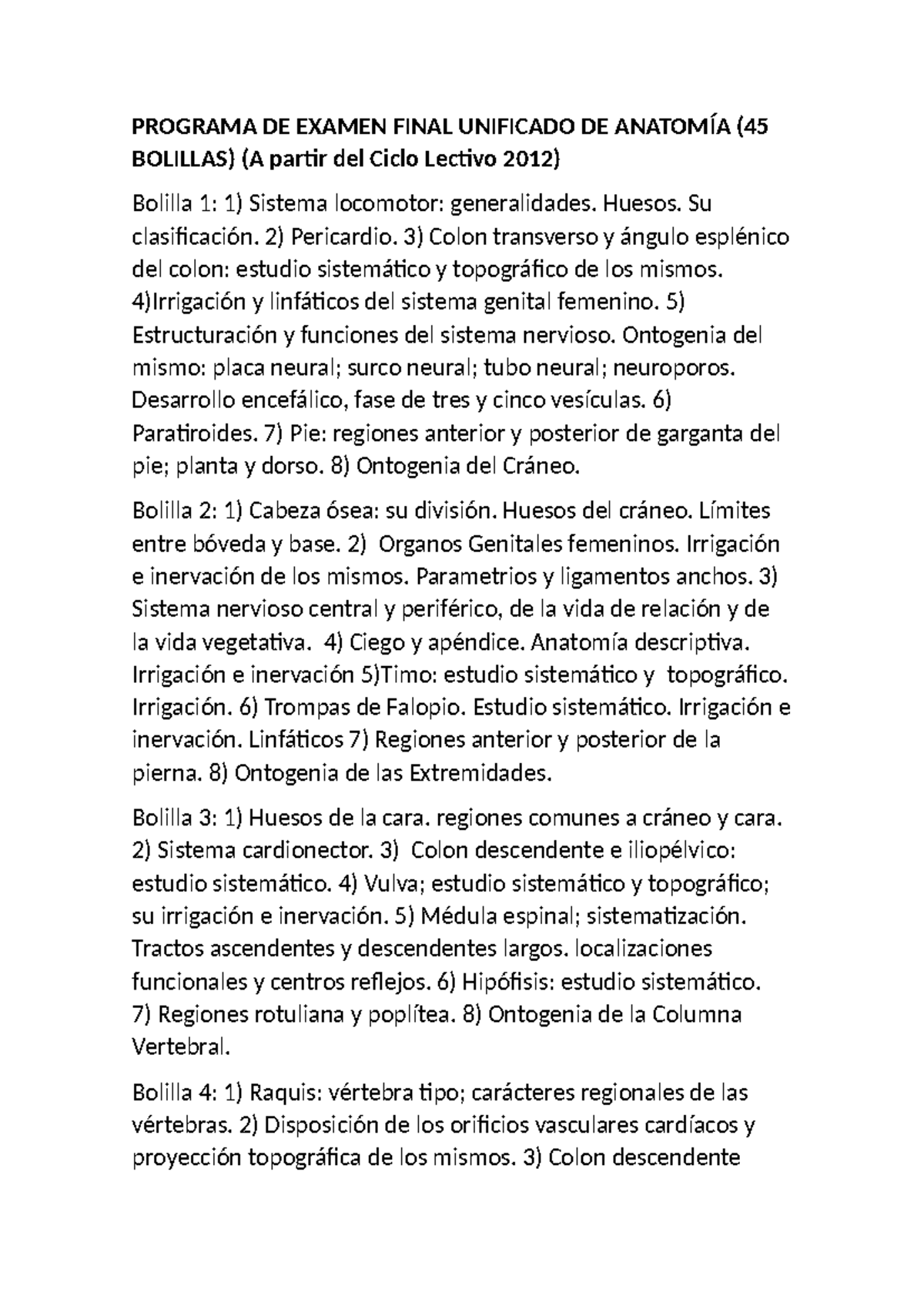 Programa DE Examen Final Unificado DE Anatomía - PROGRAMA DE EXAMEN ...