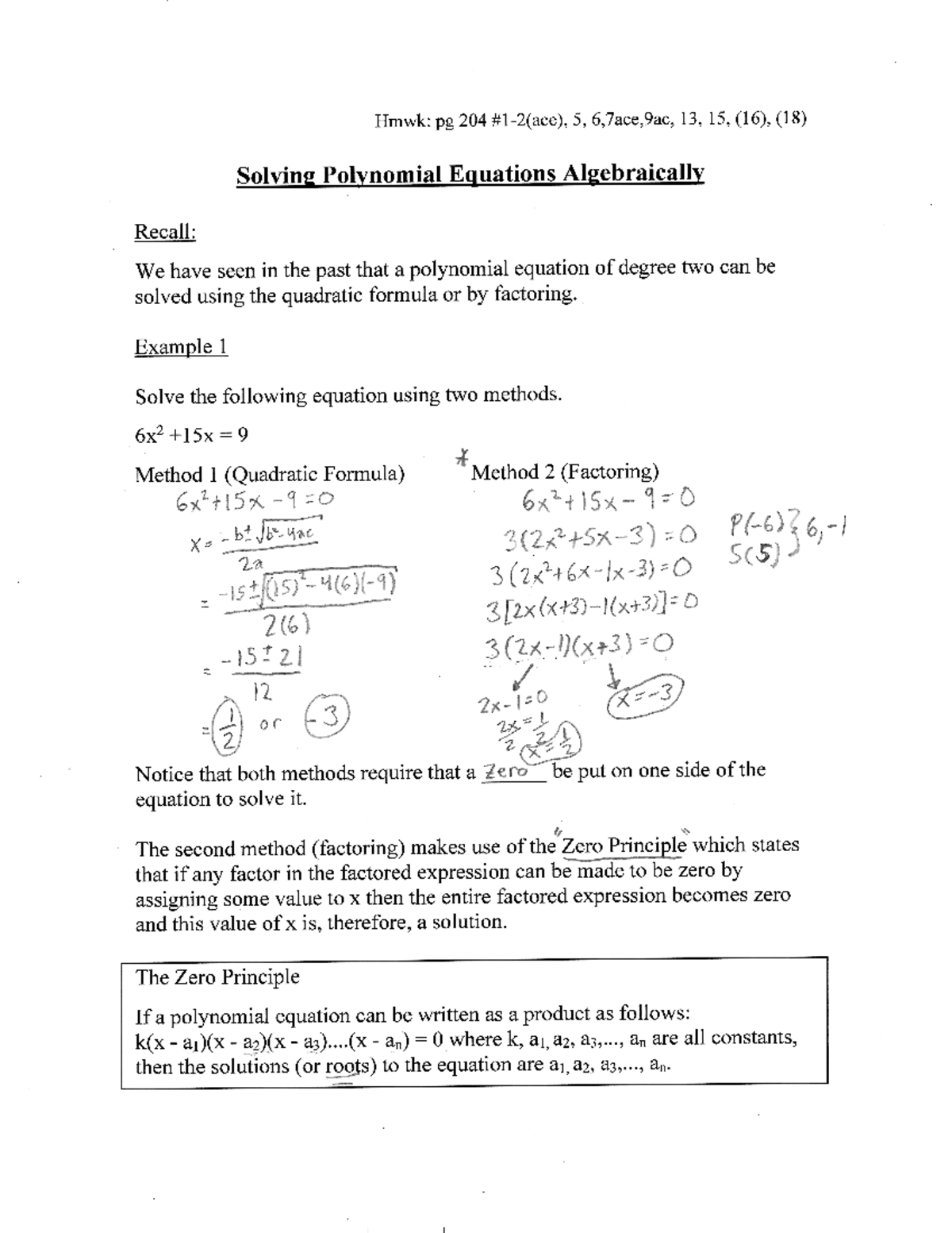 Mhf4u solvingpolynomialequations soln - Math 125.3 - Studocu