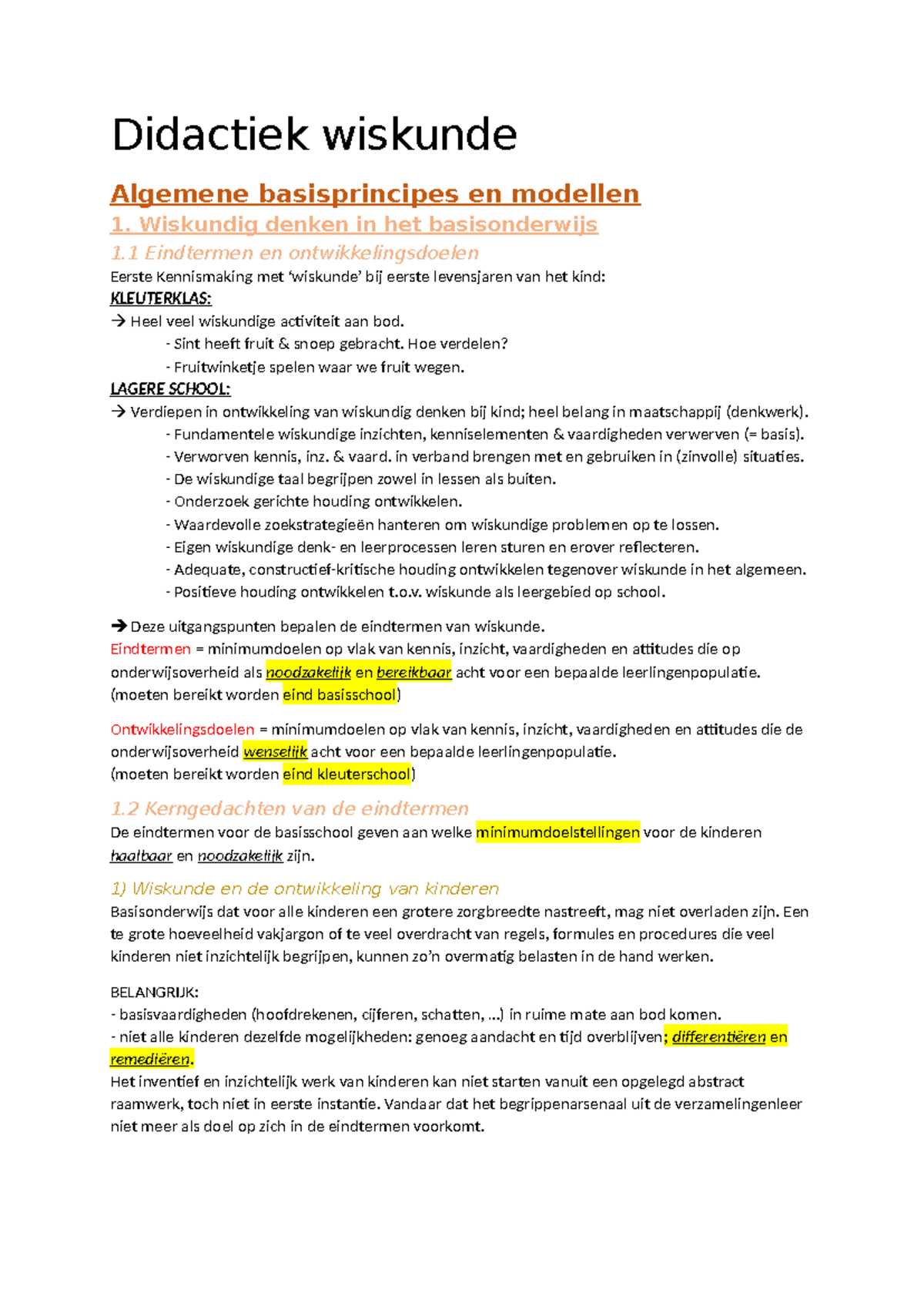 Didactiek wiskunde - Didactiek wiskunde Algemene basisprincipes en ...