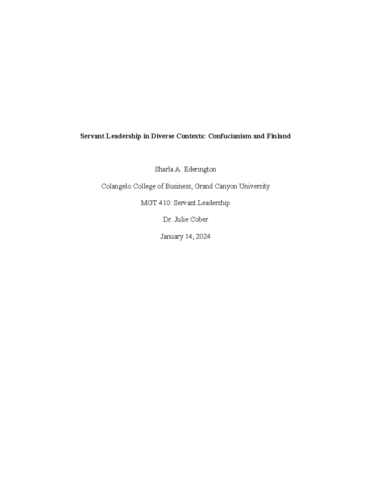 Topic 3 MGT 410.Servant Leadership in Diverse Contexts - Servant ...
