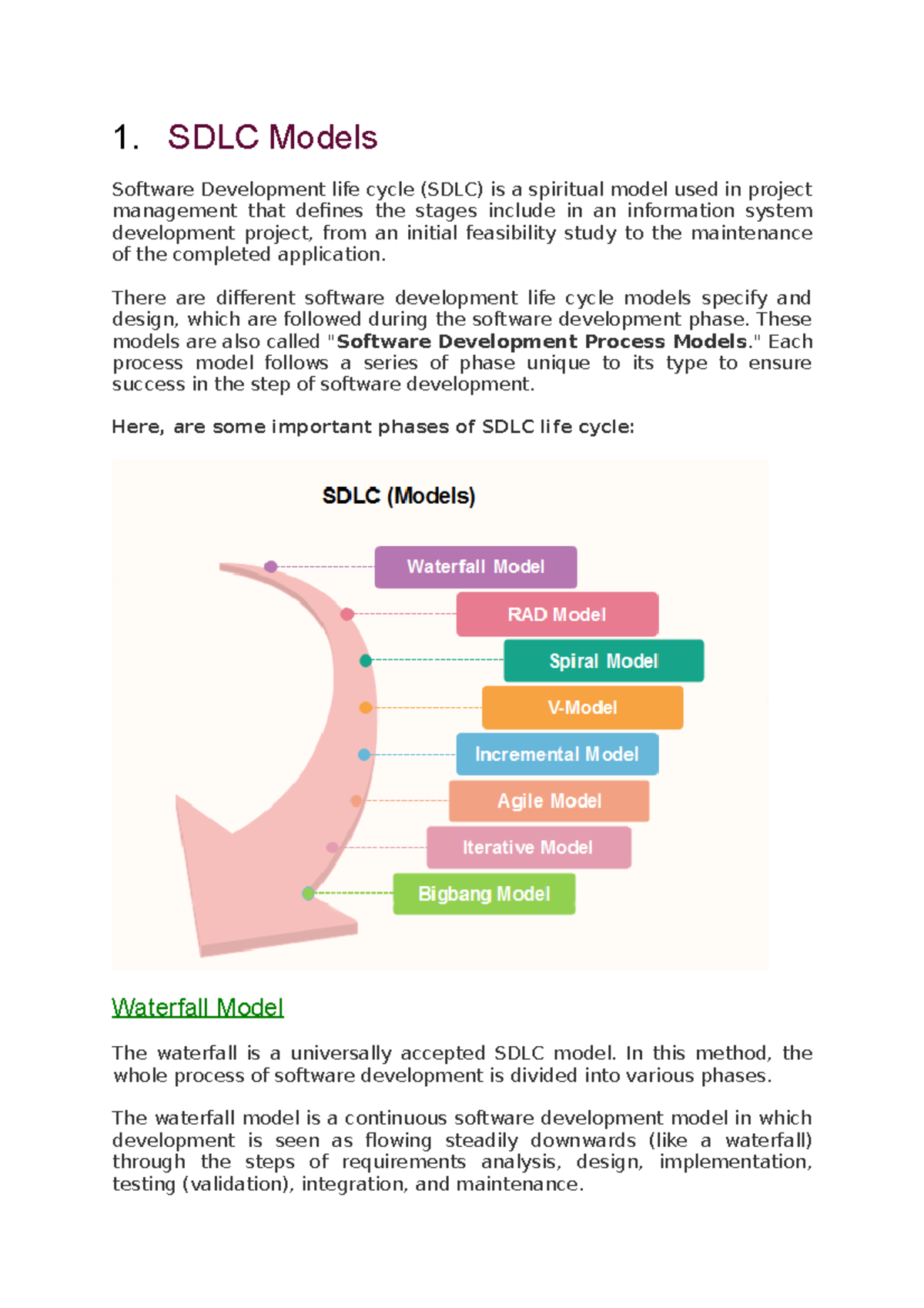 SDLC Models - 1. SDLC Models Software Development life cycle (SDLC) is ...