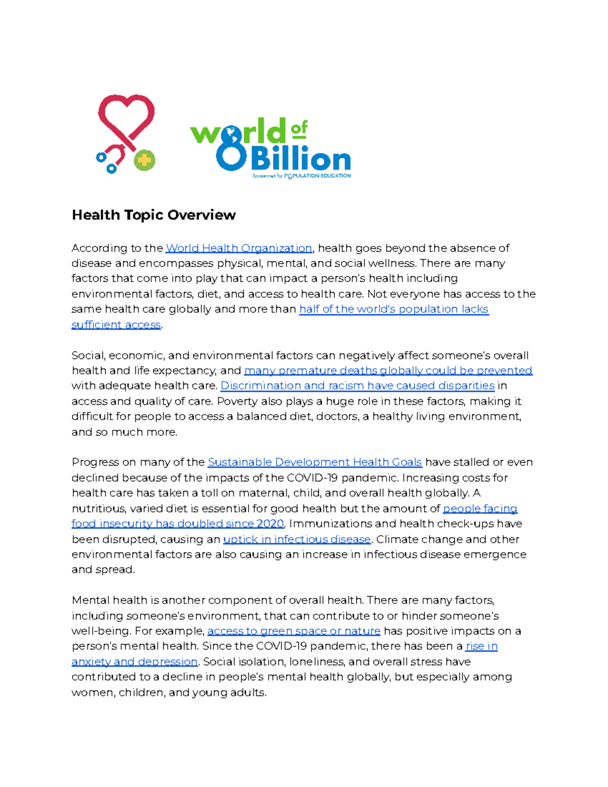 Project topics term1 - Health Topic Overview According to the World ...