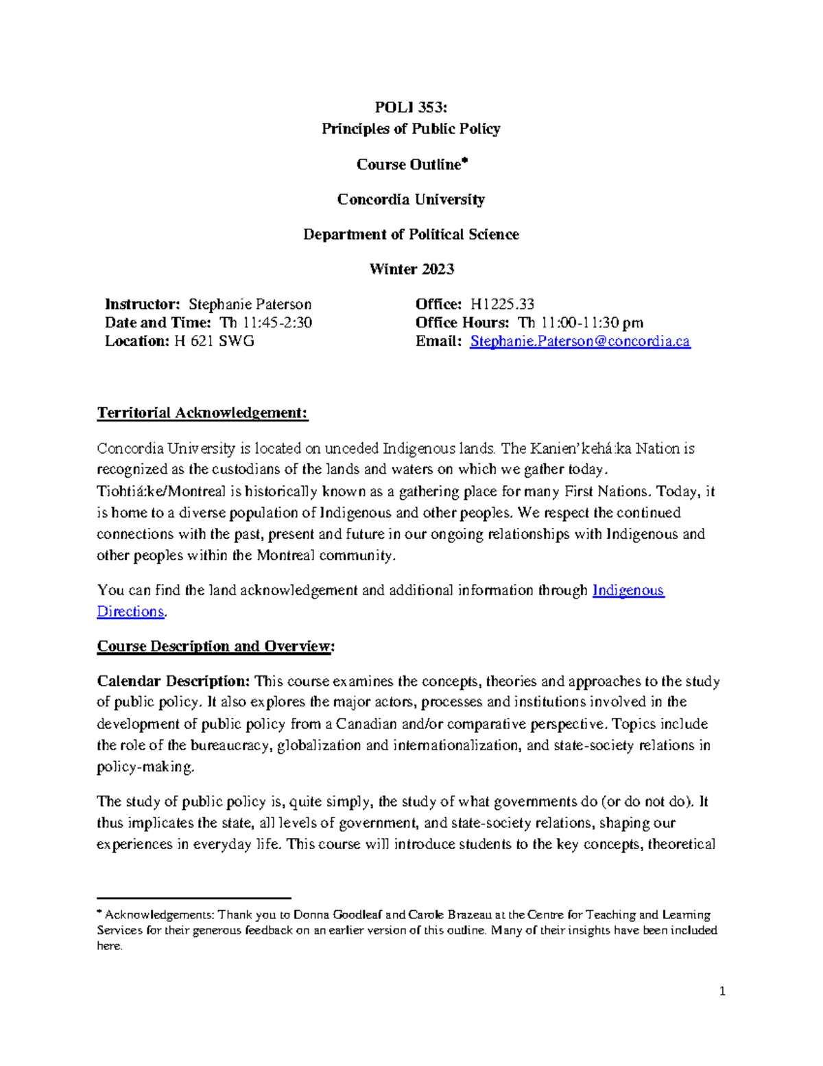 Paterson POLI353 Outline - POLI 353: Principles of Public Policy Course ...