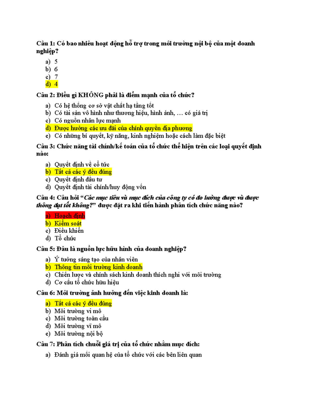 Bai 3 qtcl - Bai 3 quản trị chiến lược - Câu 1: Có bao nhiêu hoạt động hỗ trợ trong môi trường ...
