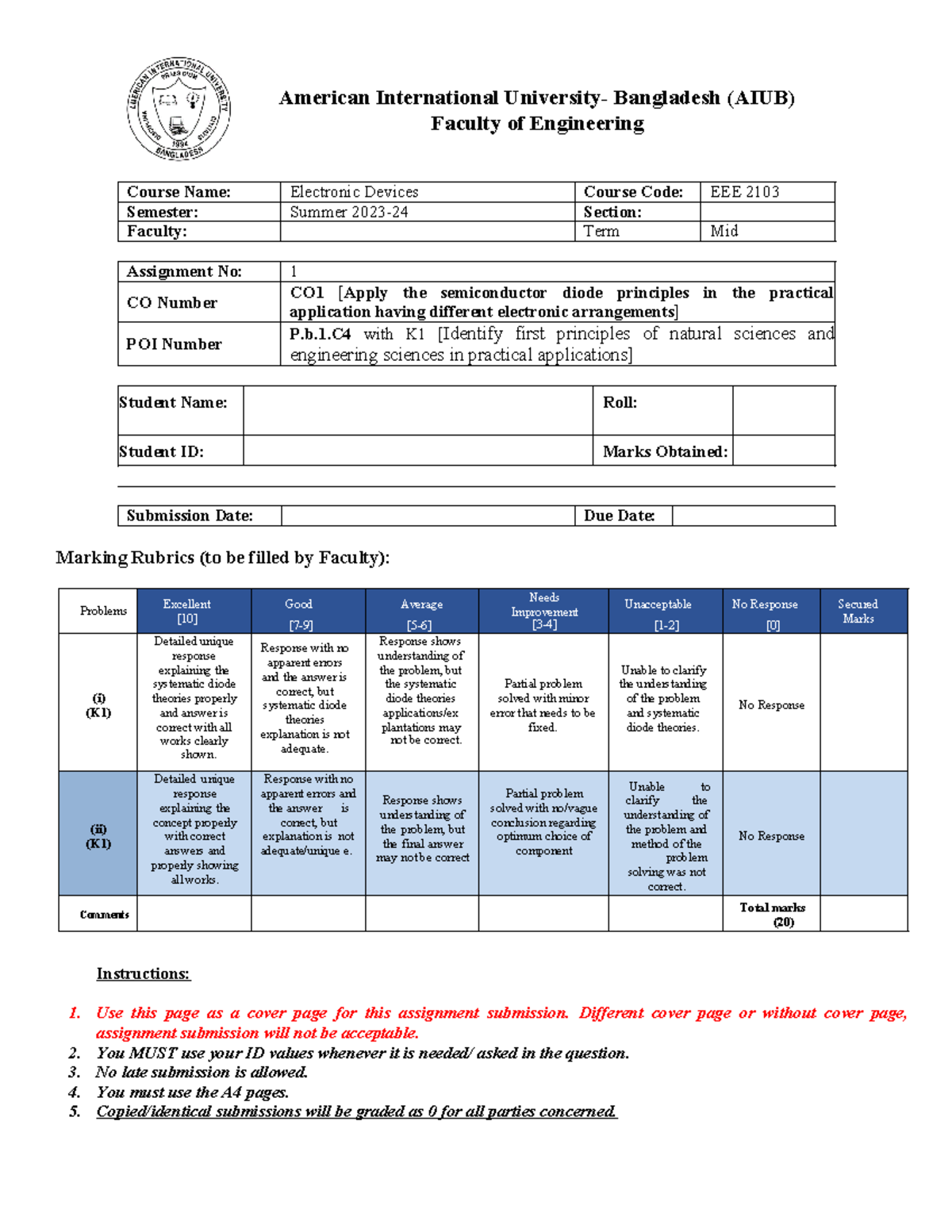 OBE ED Assignment Summer 23-24 V1 - American International University ...