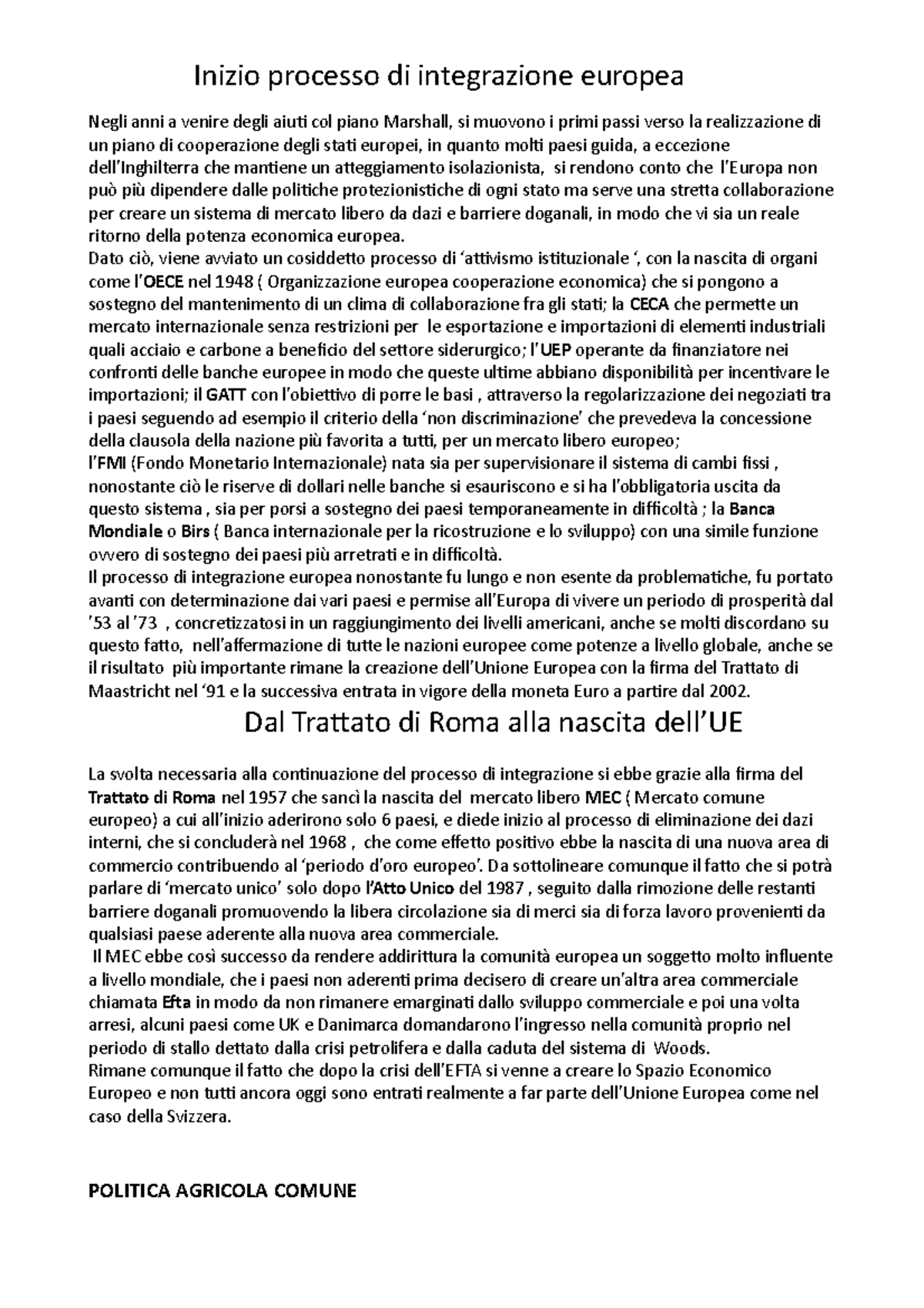 Integrazione unione europea - Inizio processo di integrazione europea ...