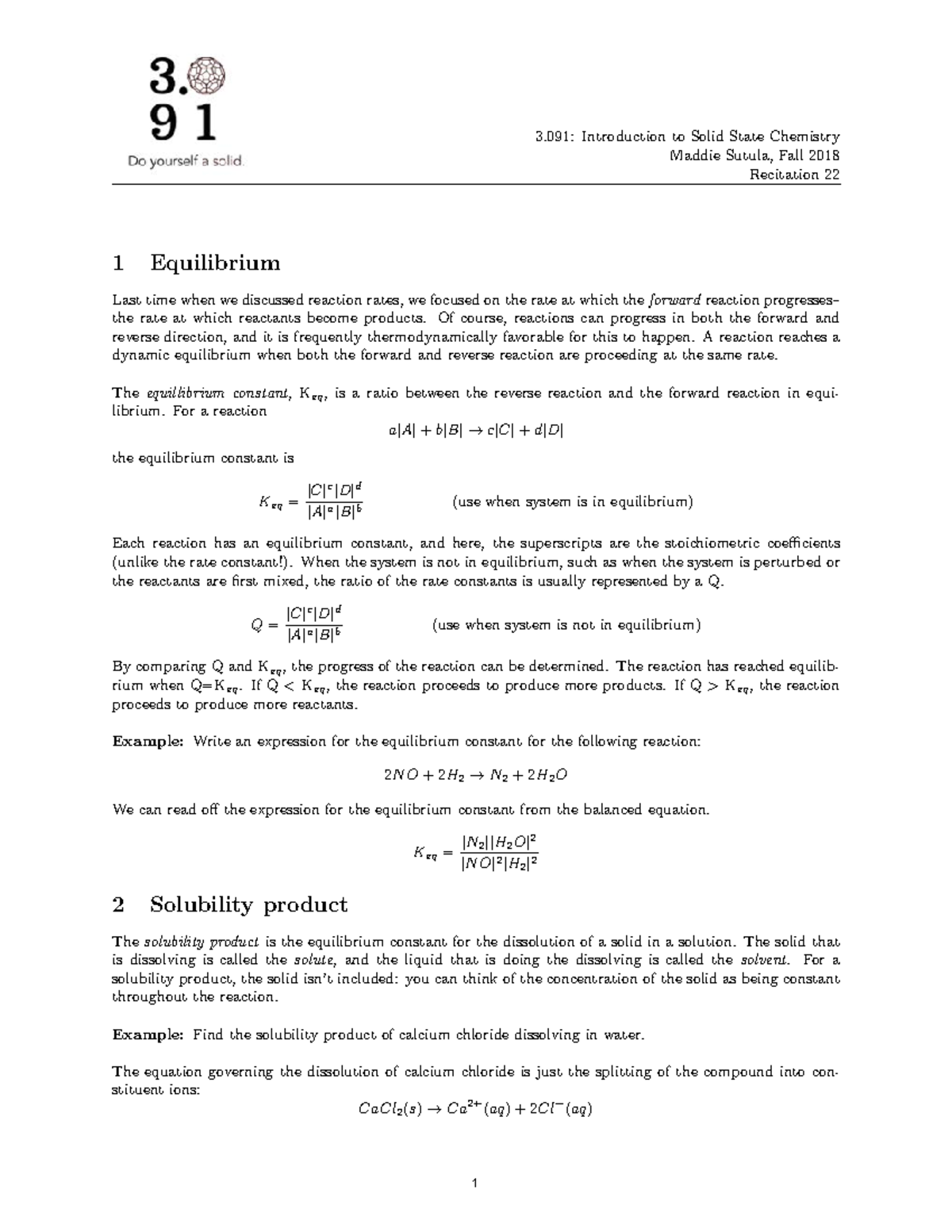 equilibrium, solubility product, and common ion effect - 3 ...