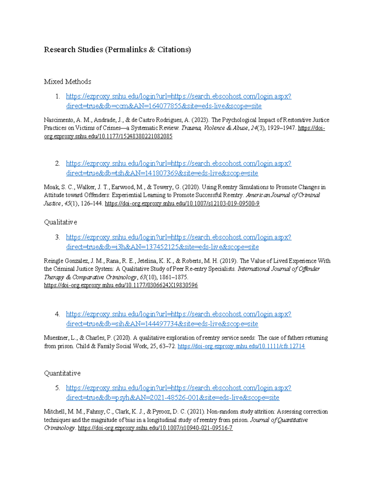 Milestone Two- o - Research Studies (Permalinks & Citations) Mixed ...