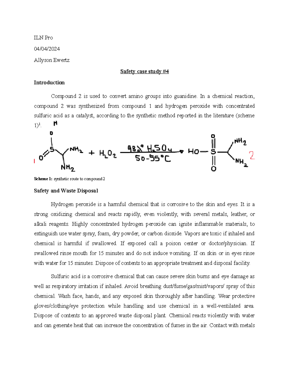 ILN Pro - ILN Pro 04/04/ Allyson Ewertz Safety case study Introduction Compound 2 is used to ...