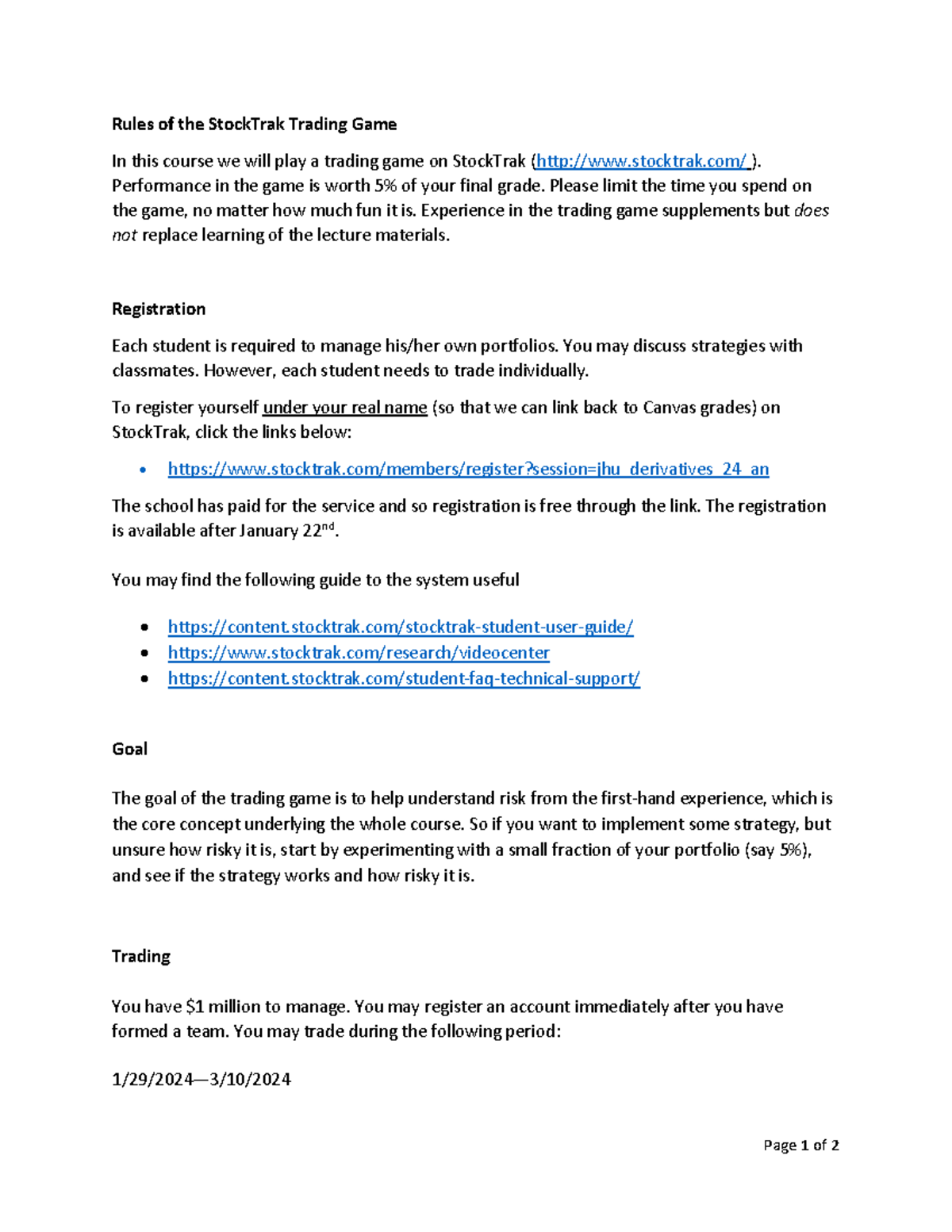 Stocktrak-game-rules - Page 1 of 2 Rules of the StockTrak Trading Game ...