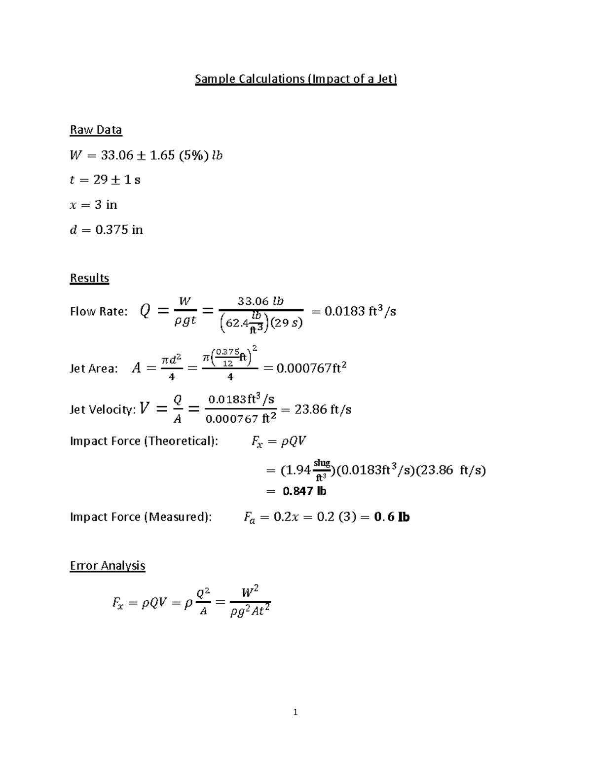 Sample Calculations Impact of a Jet - CEE 331 - 2 - Studocu