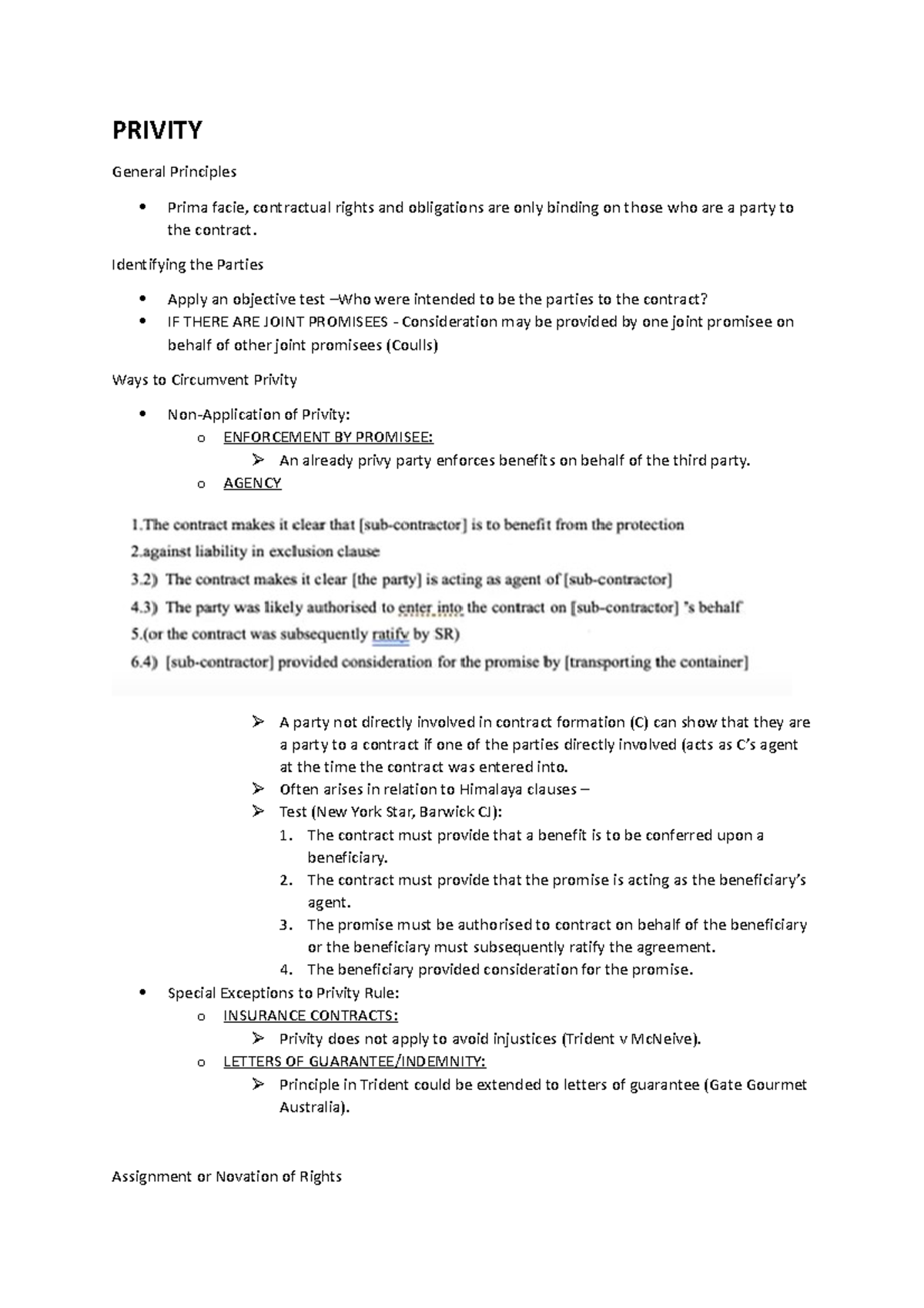 Contract Formation Privity - PRIVITY General Principles Prima facie ...