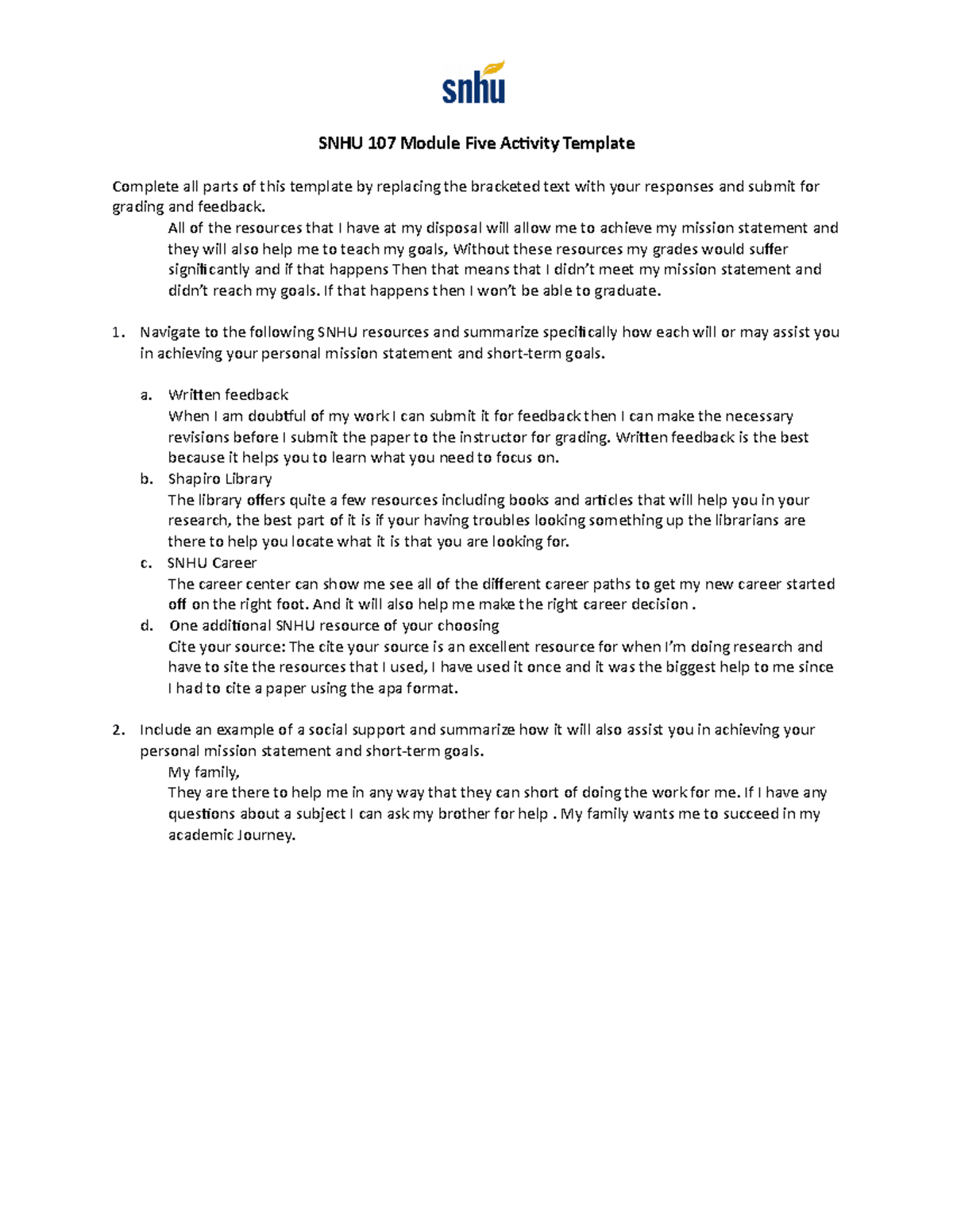 Module Five Activity-Learner Resource Scavenger Hunt - SNHU 107 Module ...