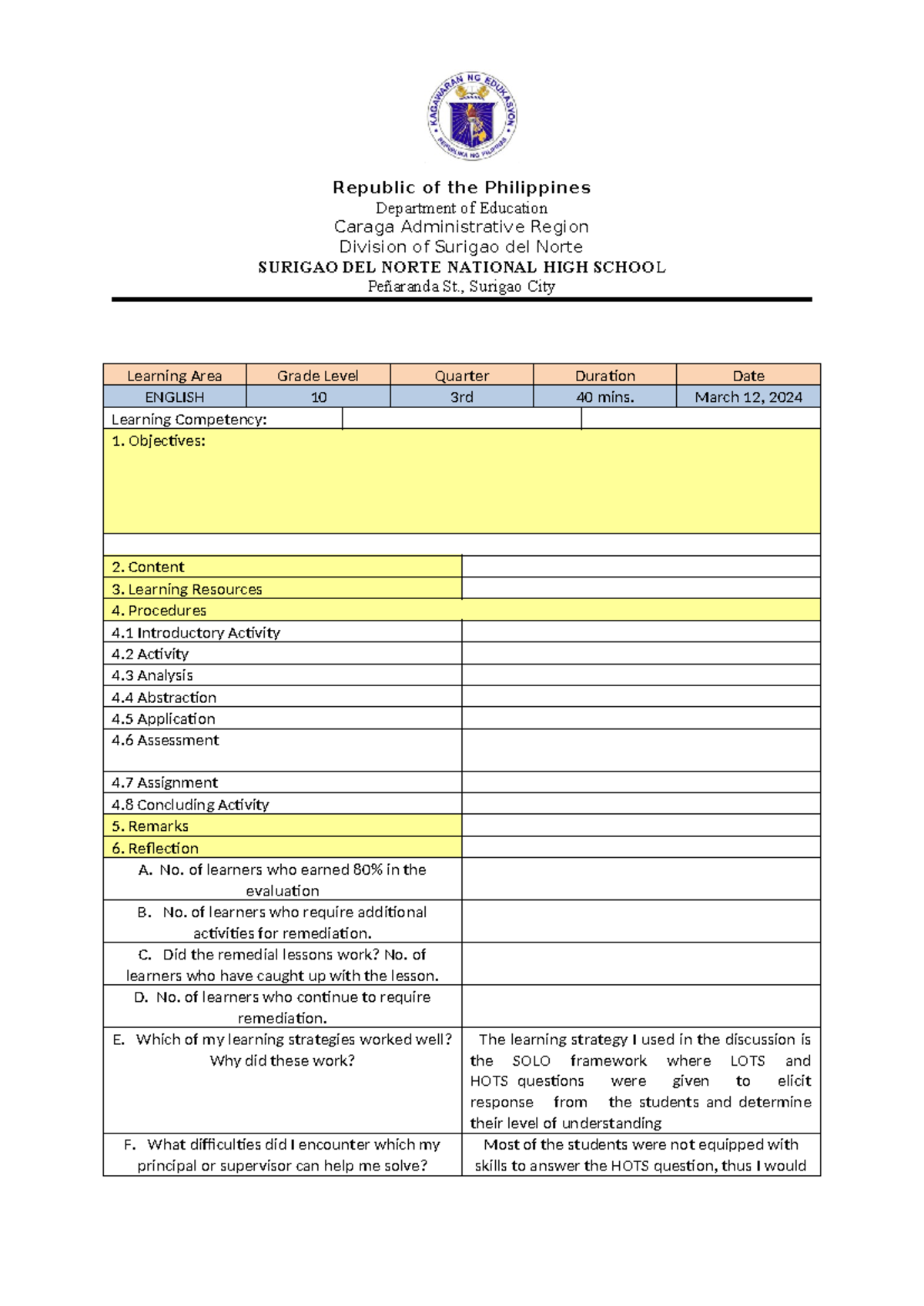HOTS-Lesson-Exemplar - Republic of the Philippines Department of ...