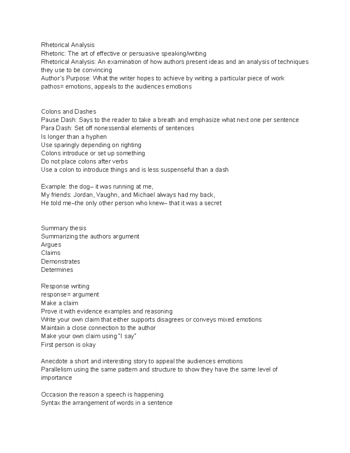 ELA notes - Rhetorical Analysis Rhetoric: The art of effective or ...